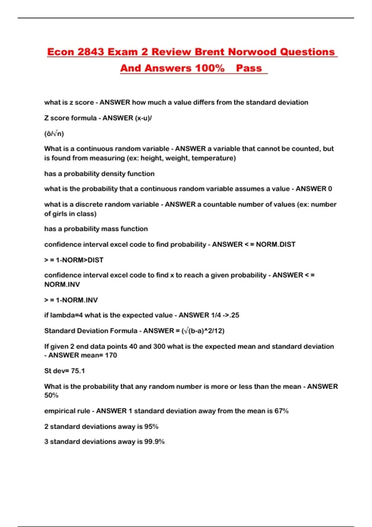Econ 2843 Exam 2 Review Brent Norwood Questions And Answers 100% Pass ...