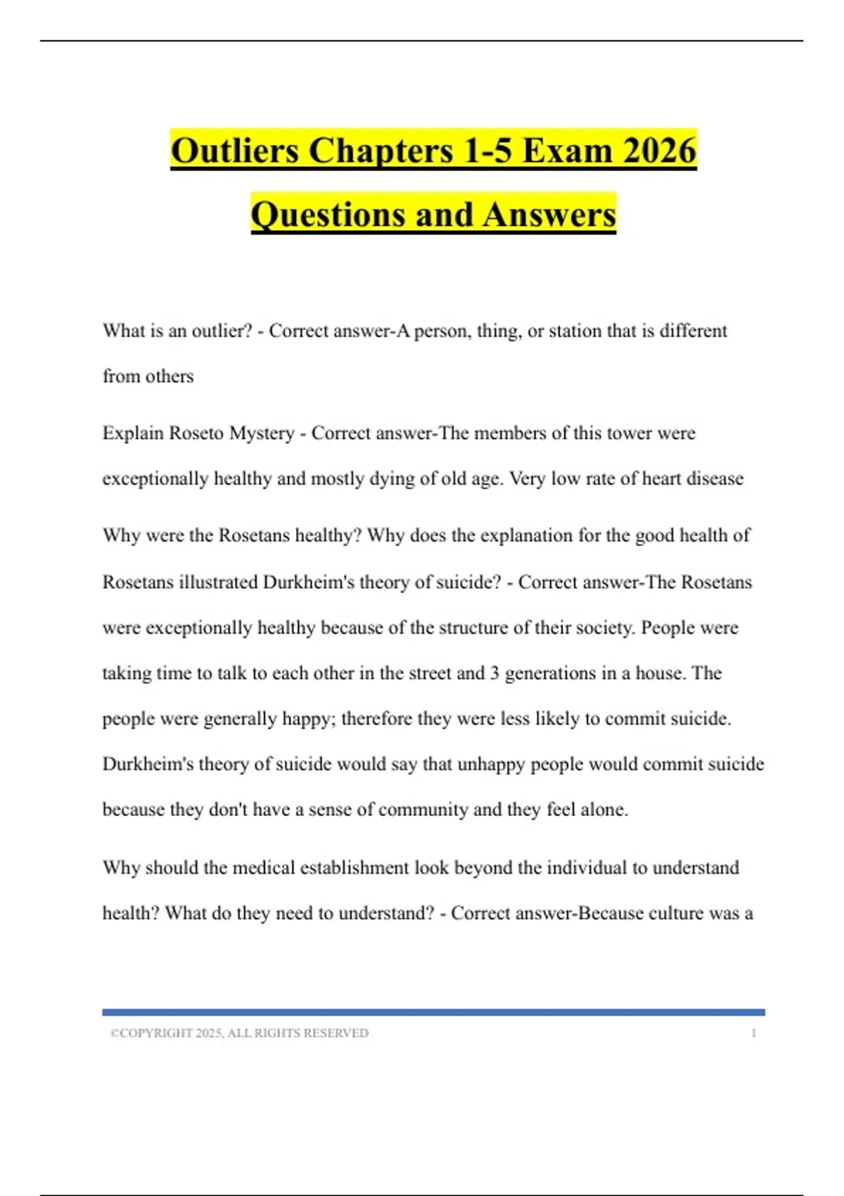 Outliers Chapters 1-5 Exam 2026 Questions and Answers - The Outliers ...