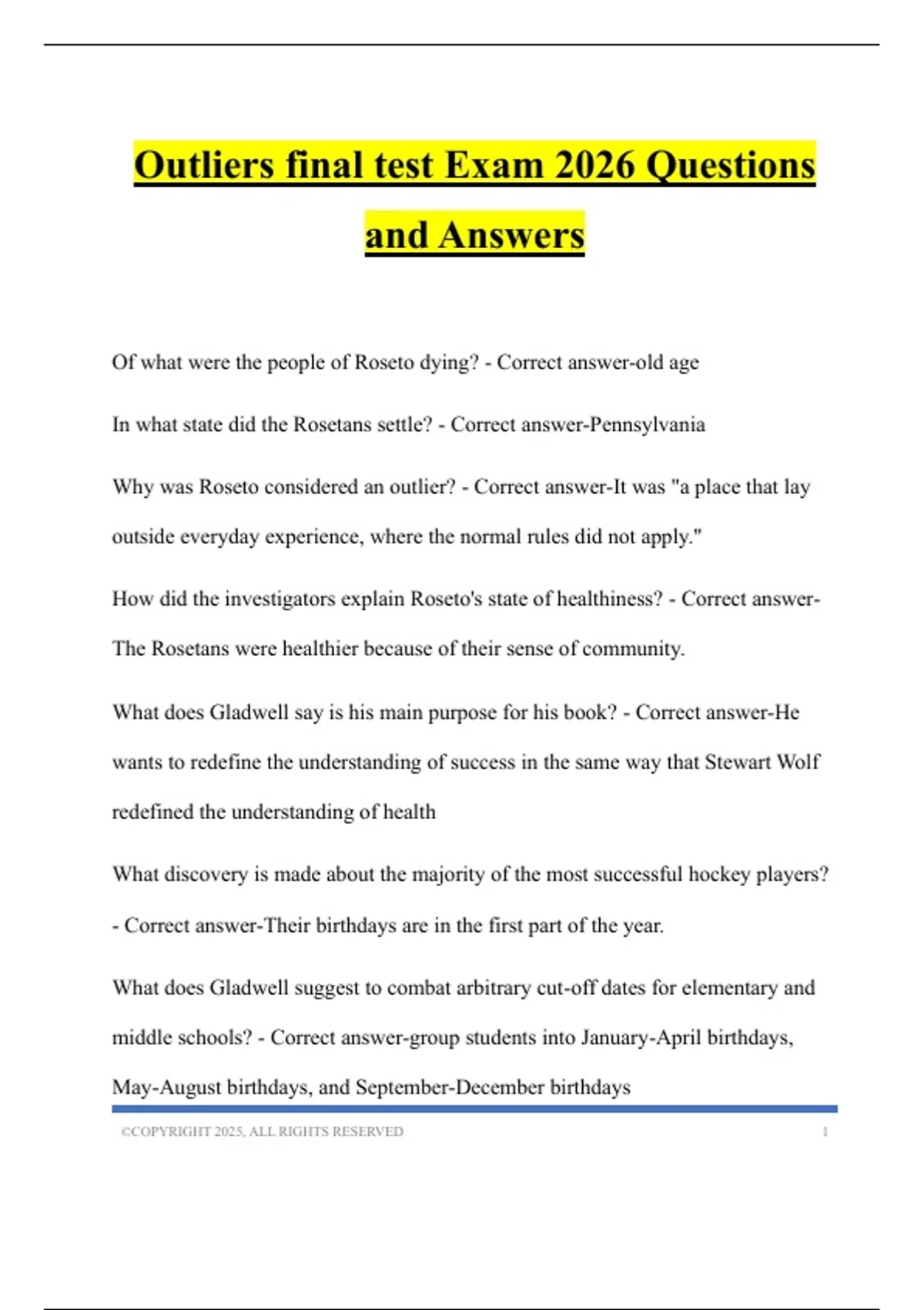 Outliers final test Exam 2026 Questions and Answers - The Outliers ...