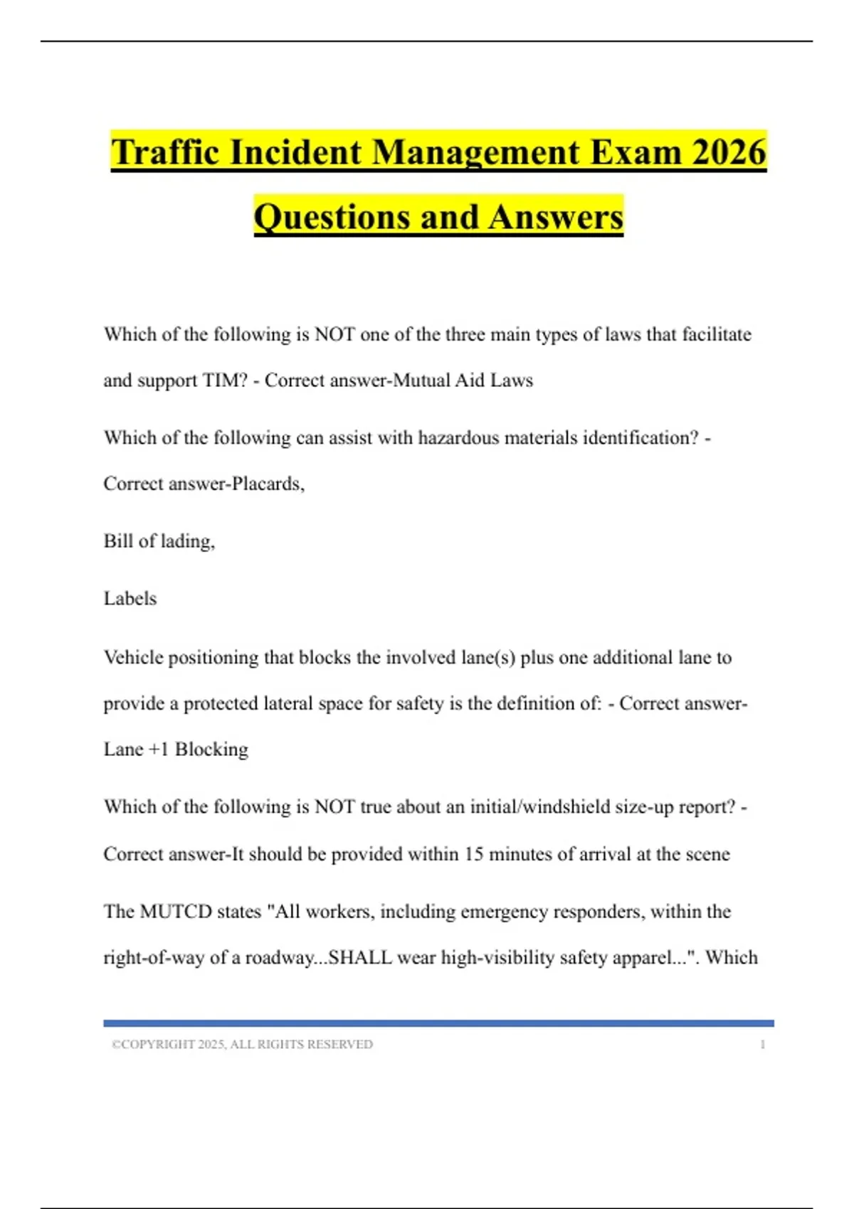 Traffic Incident Management Exam 2026 Questions and Answers - TIM ...