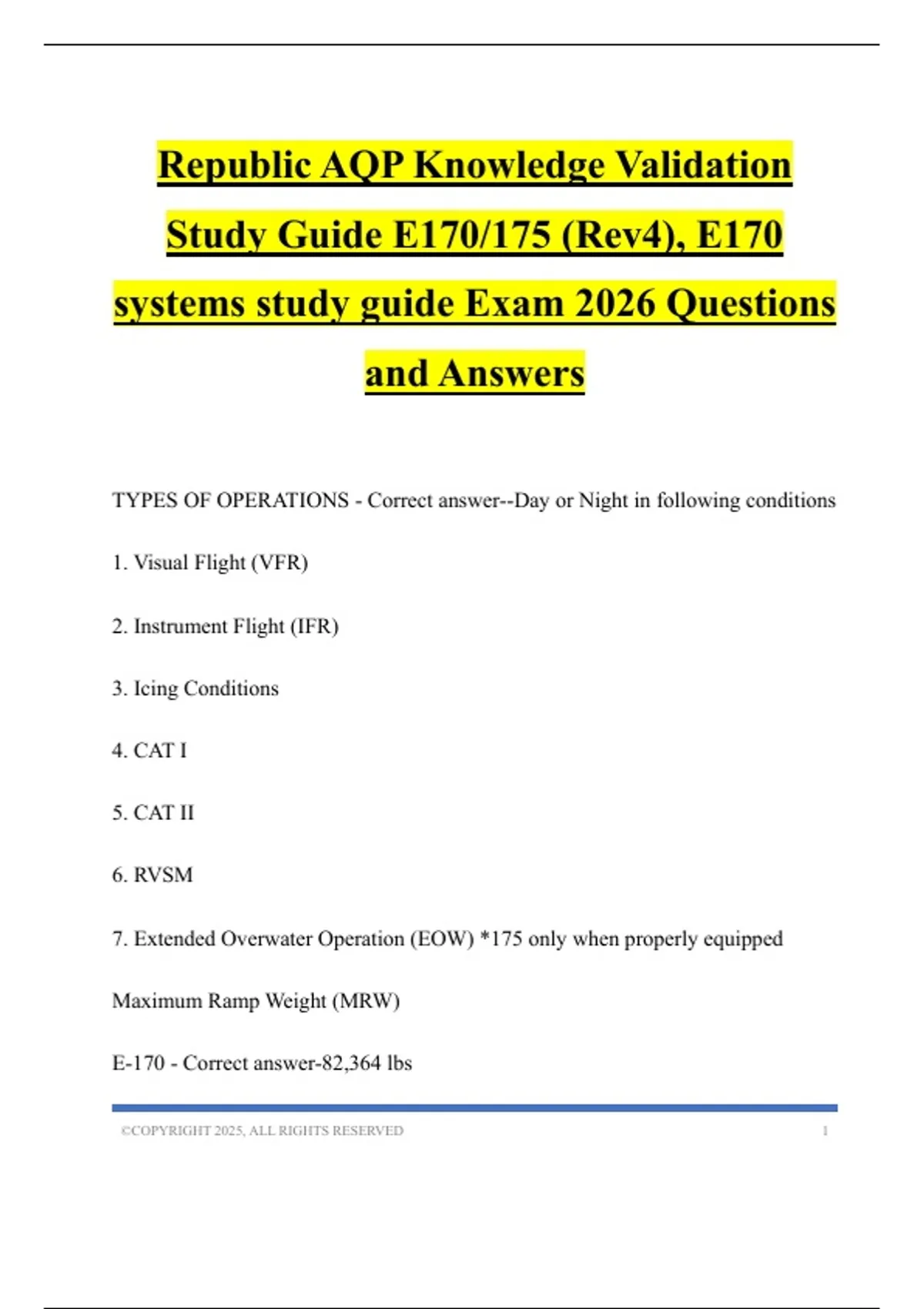 Republic AQP Knowledge Validation Study Guide E170/175 (Rev4), E170 ...