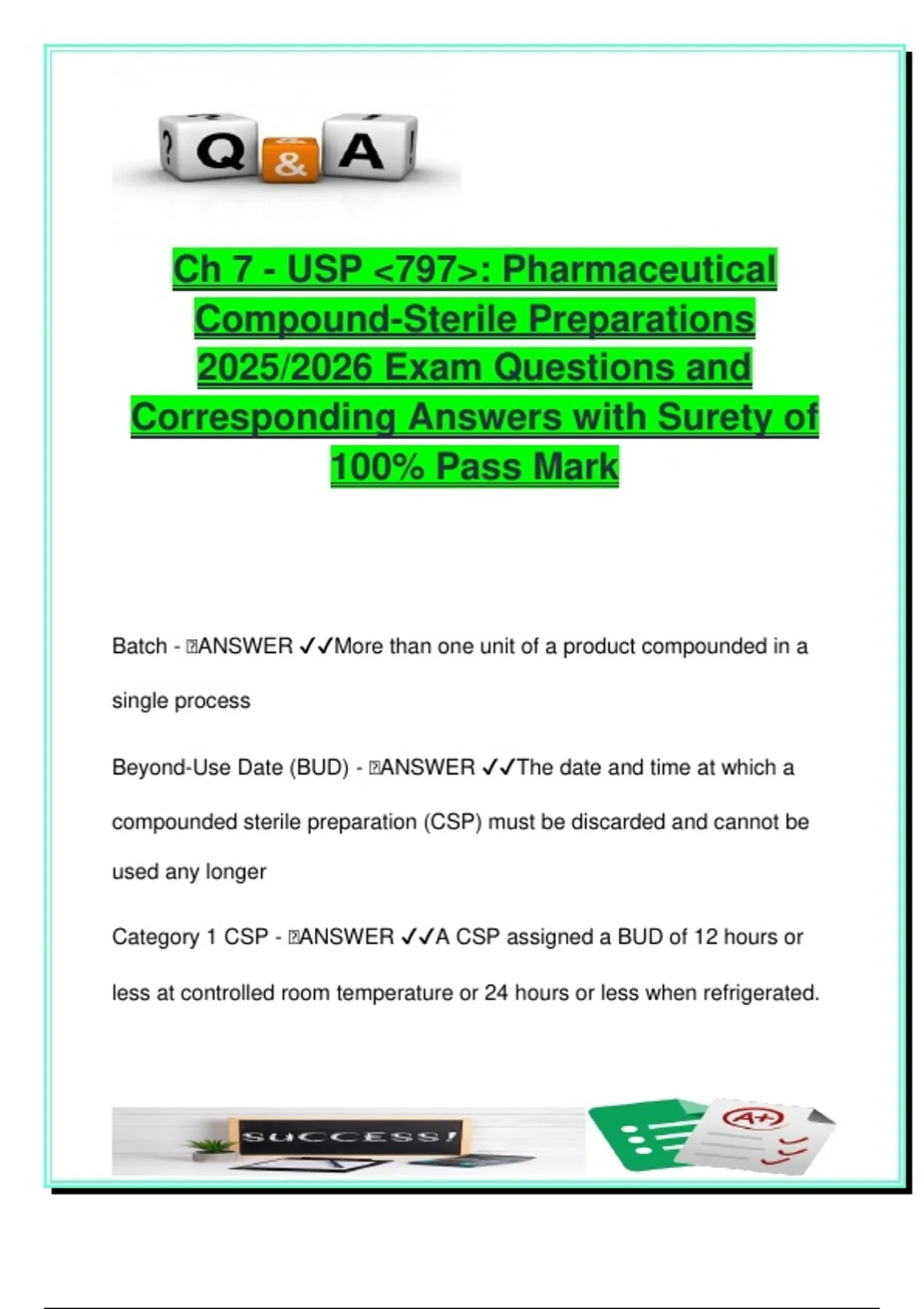 USP 797 Chapter 7 – Sterile Compounding Exam Questions (2025/2026 ...