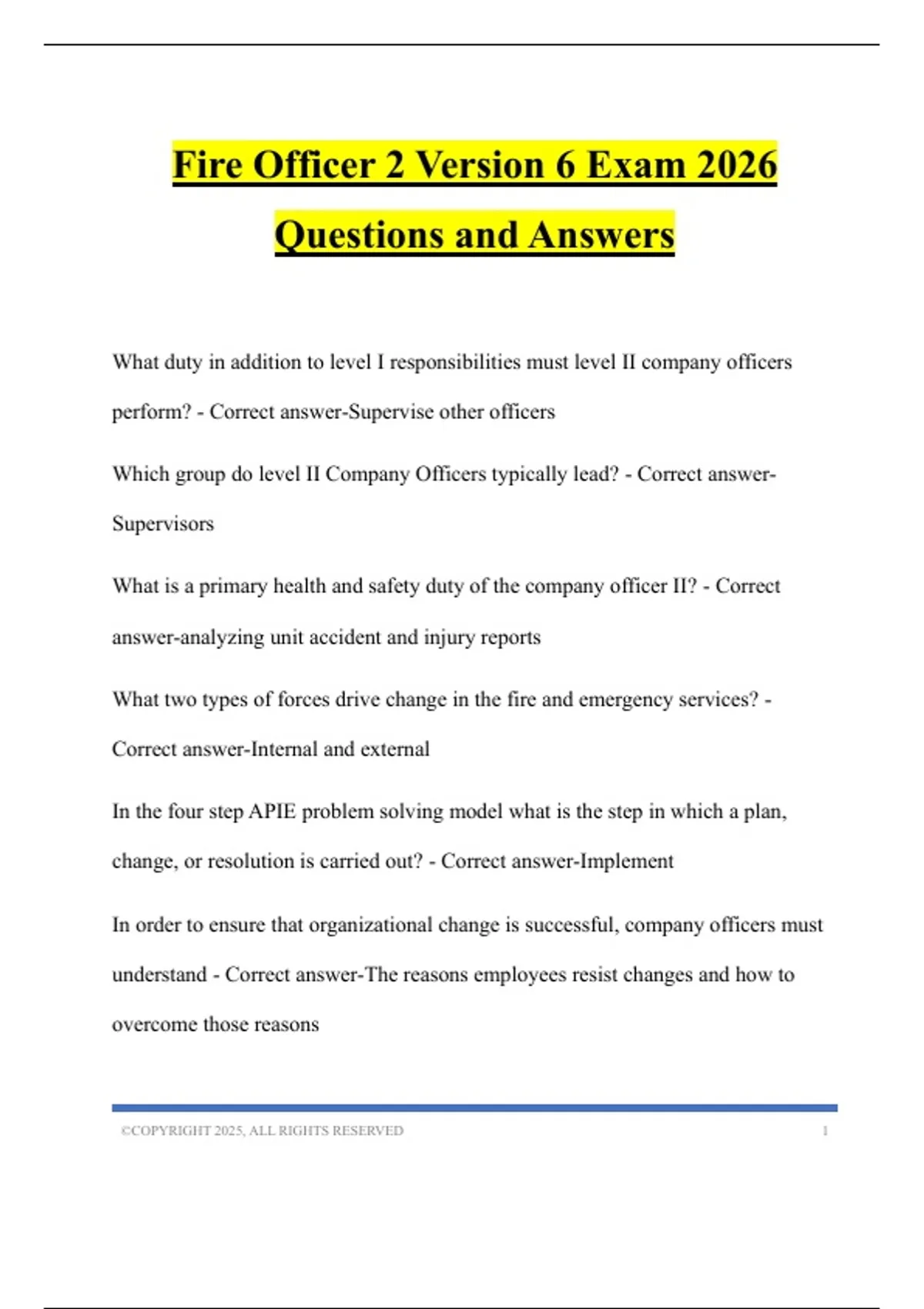 Fire Officer 2 Version 6 Exam 2026 Questions and Answers - Fire Officer ...