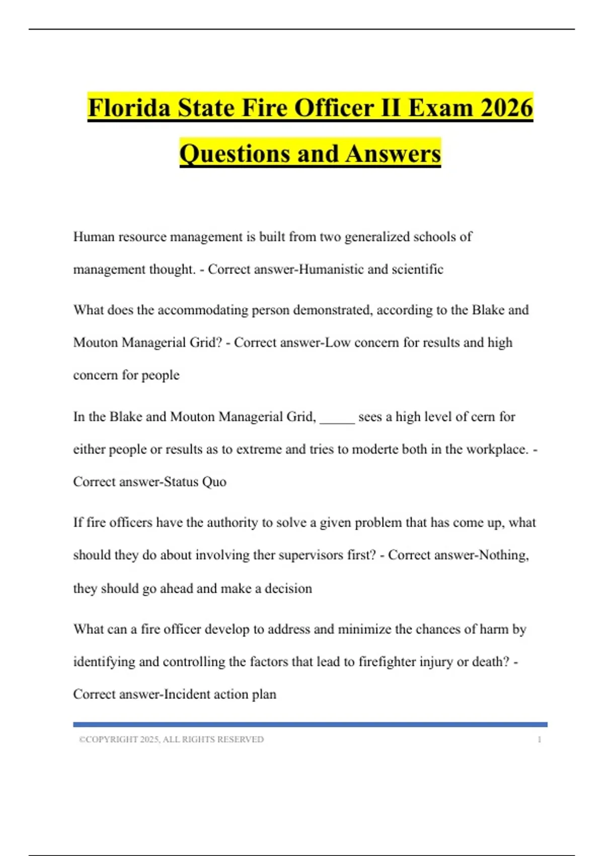 Fire Officer 2 - Ch.13 Exam 2026 Questions and Answers - Fire Officer 2 ...