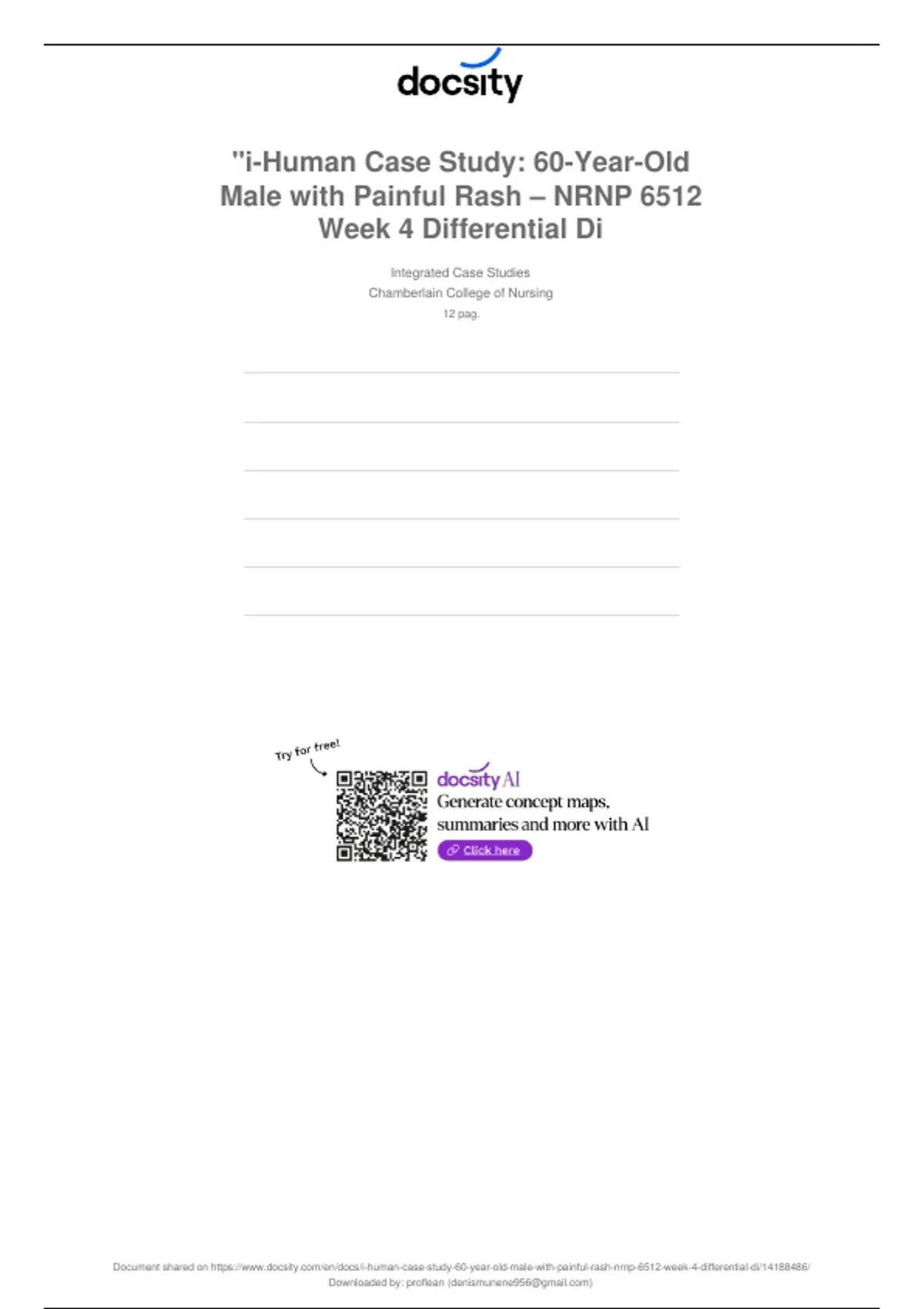 Summary Ihuman case Study 60 year Old Male-with painful rash nrnp 6512 week-4 differential ...