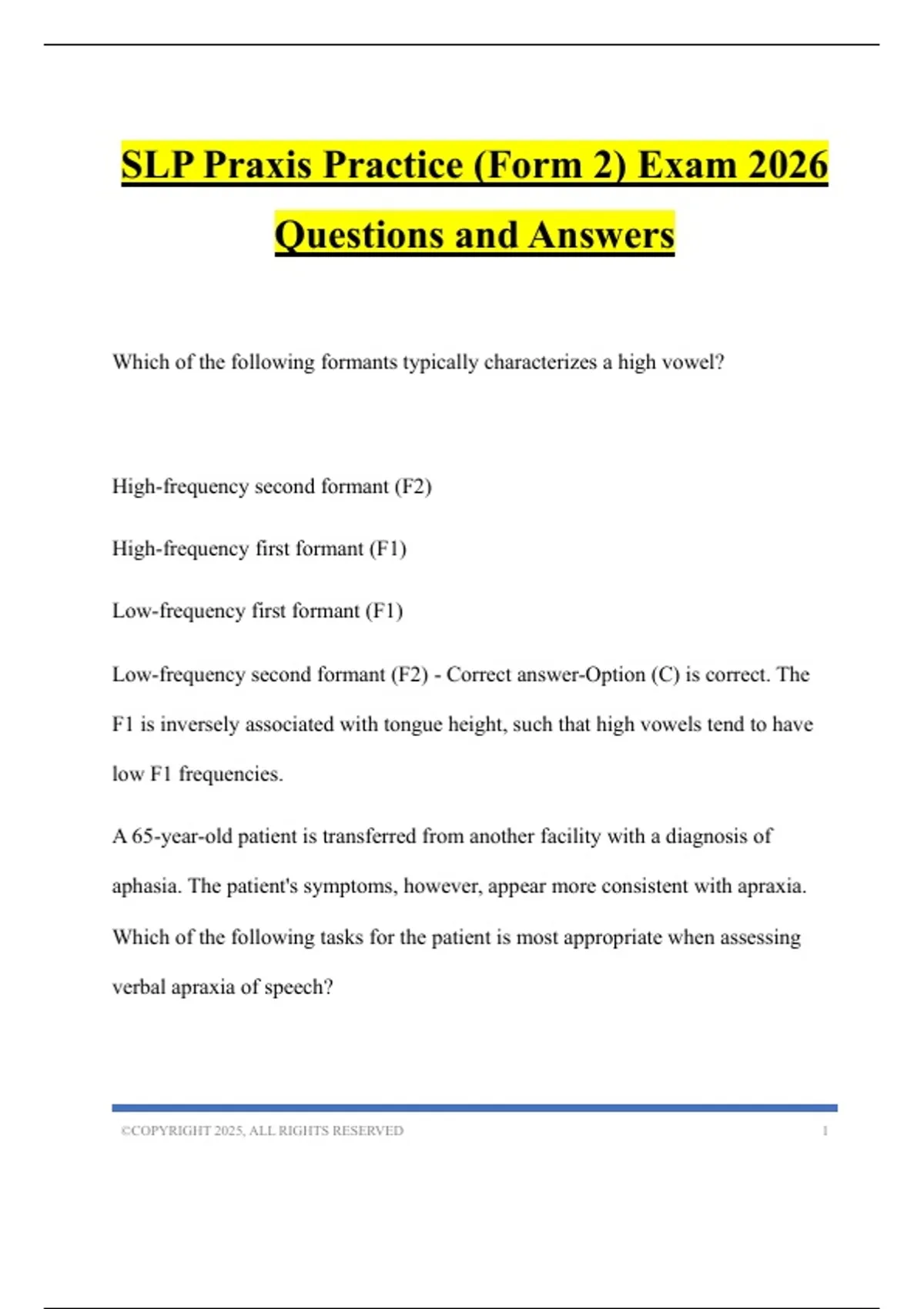 SLP Praxis Practice (Form 2) Exam 2026 Questions and Answers - Praxis ...