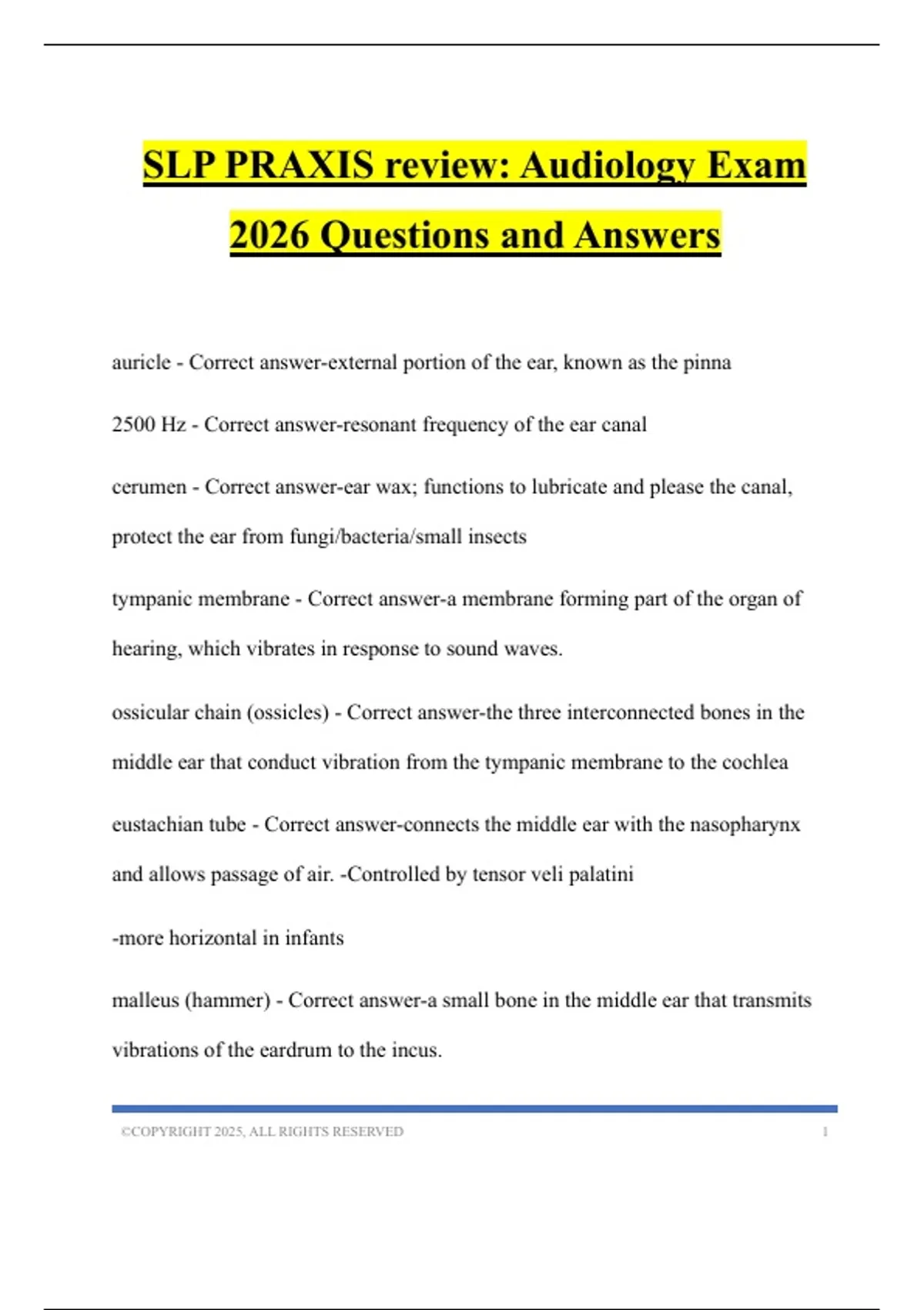 SLP PRAXIS review: Audiology Exam 2026 Questions and Answers - Praxis ...