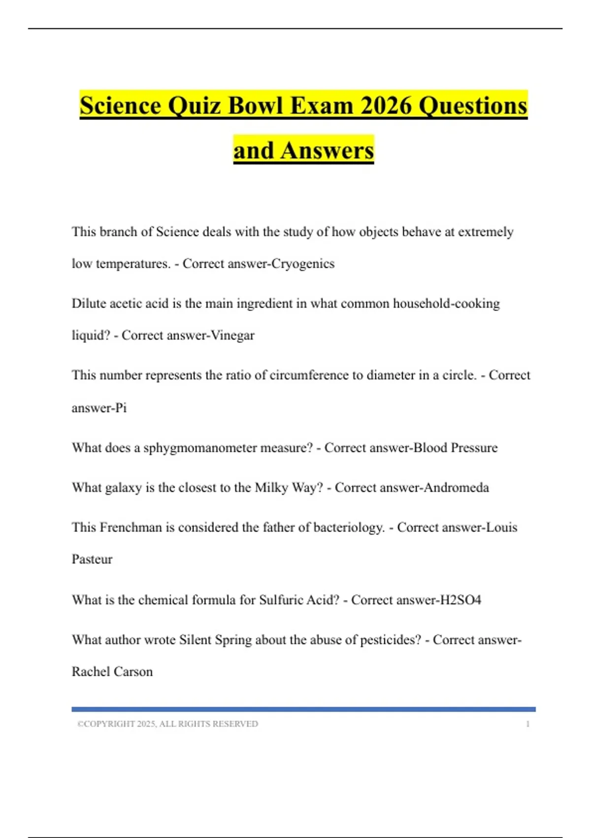 Science Quiz Bowl Exam 2026 Questions and Answers - Science Bowl ...
