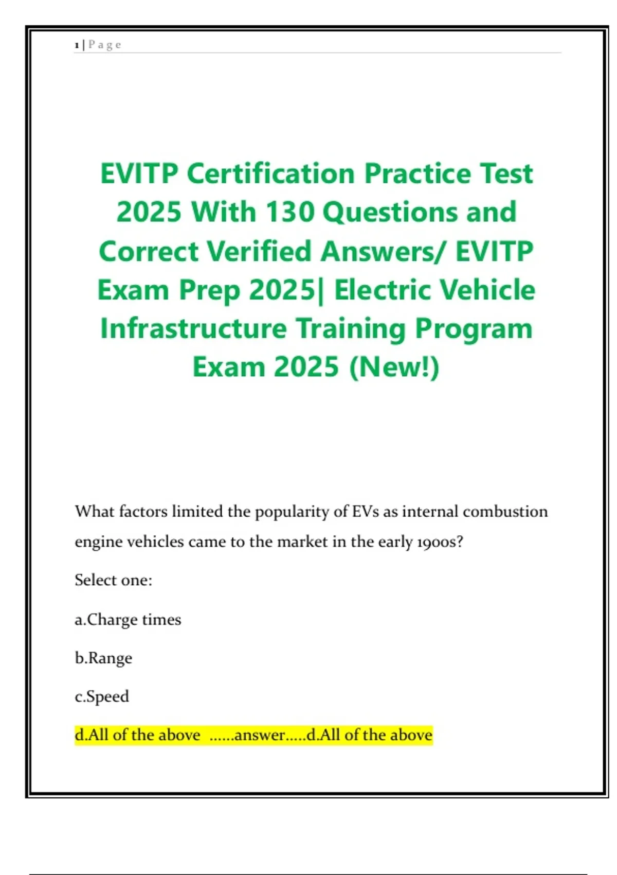 EVITP Certification Practice Test 2025 With 130 Questions and Correct ...