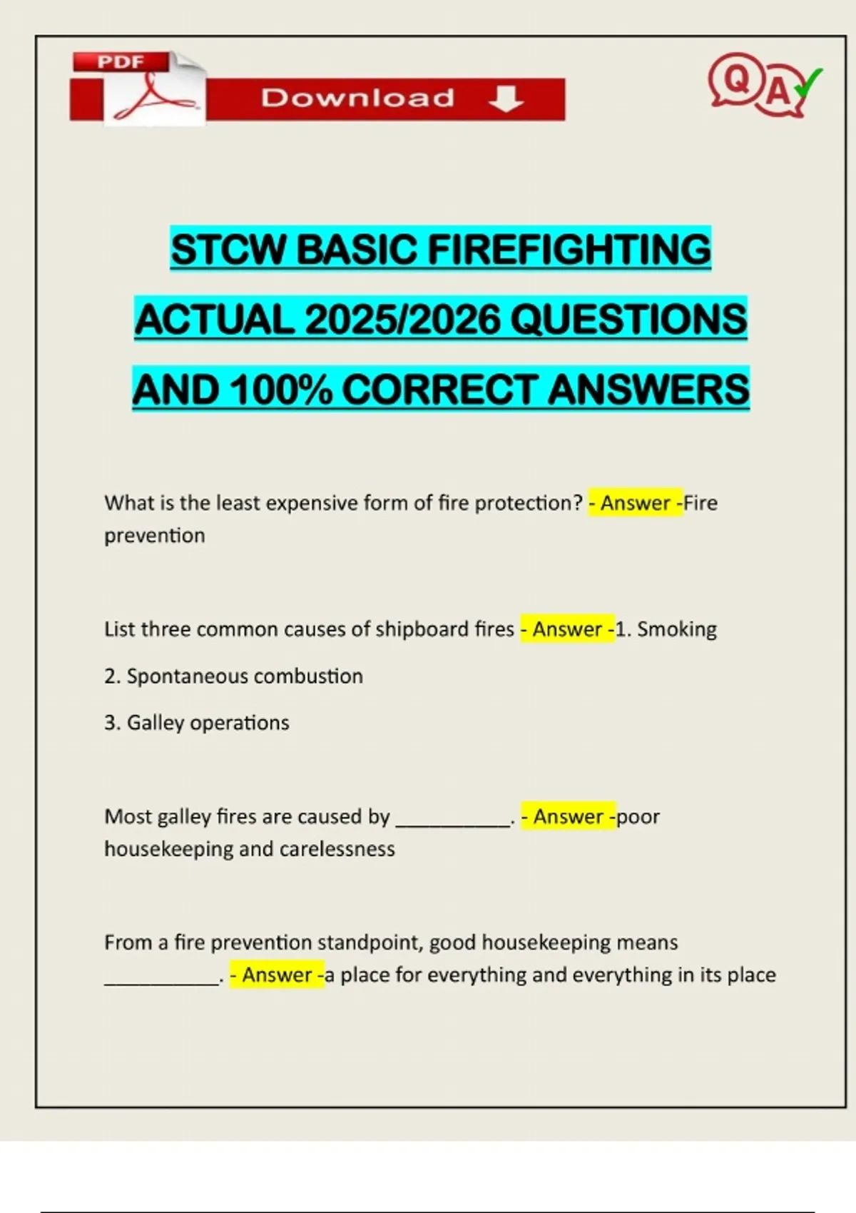 STCW BASIC FIREFIGHTING ACTUAL 2025/2026 QUESTIONS AND 100% CORRECT ...