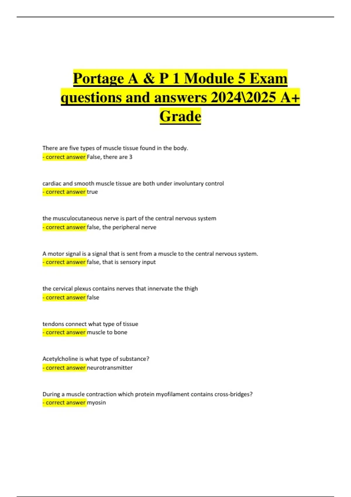 BIOD 151 A&P I Module 5 Exam – Portage Learning 2024/2025 Updated ...