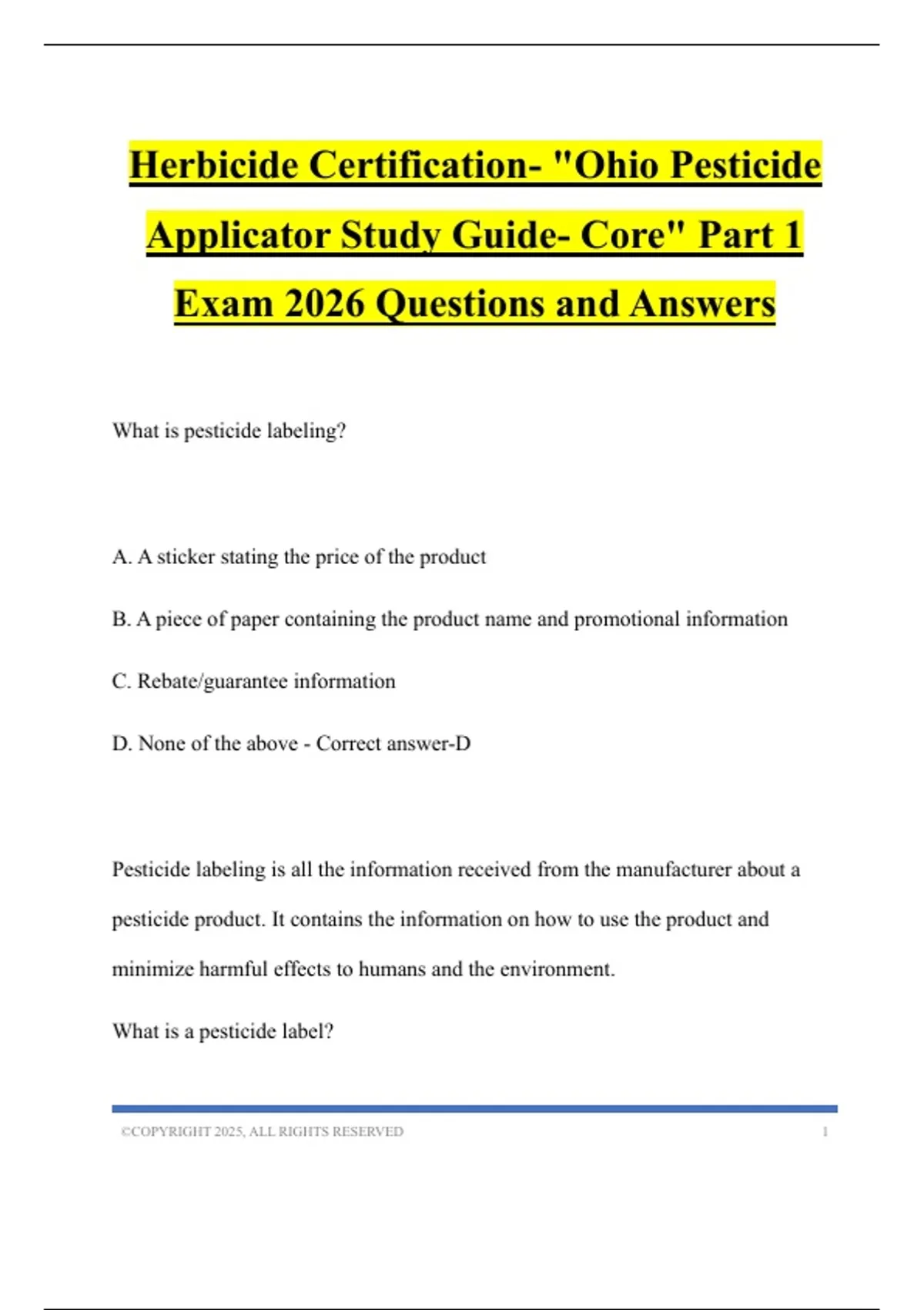 Herbicide Certification- "Ohio Pesticide Applicator Study Guide- Core ...