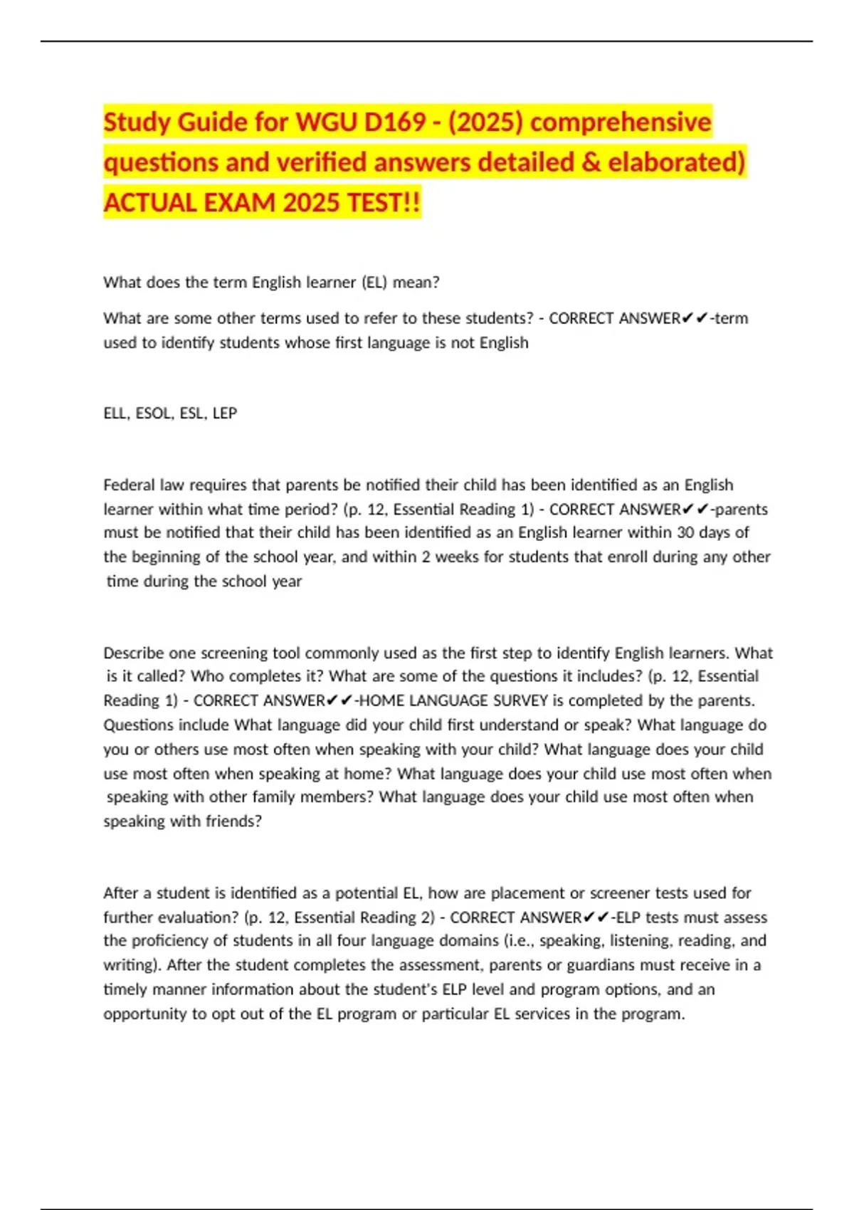 Study Guide for WGU D169 - (2025) comprehensive questions and verified ...