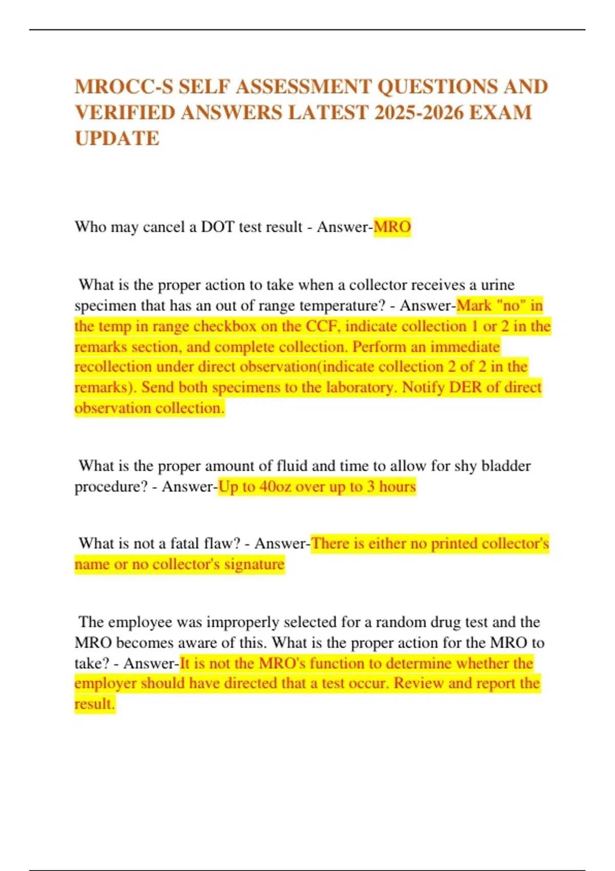 MROCC-S SELF ASSESSMENT QUESTIONS AND VERIFIED ANSWERS LATEST EXAM ...