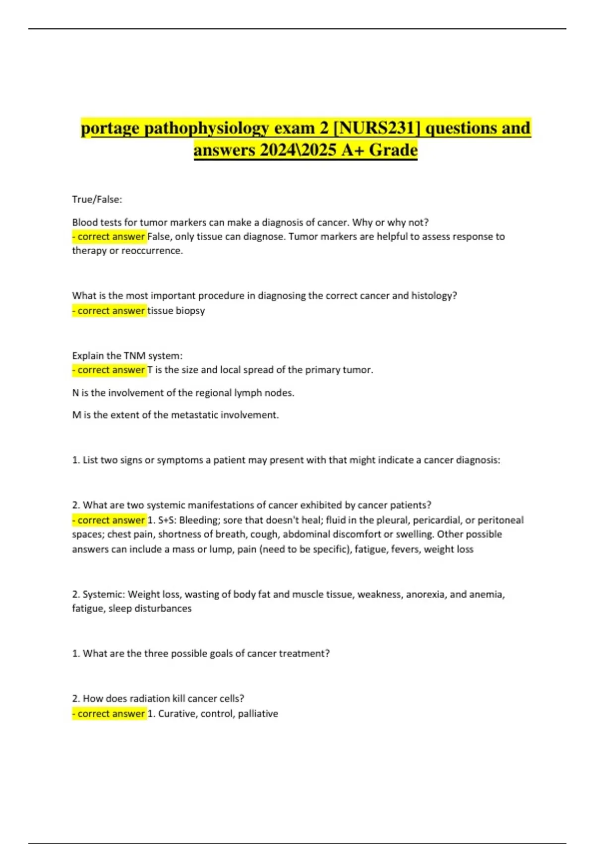 Pathophysiology Exam 2 – Portage Learning 2024/2025 Latest Verified ...