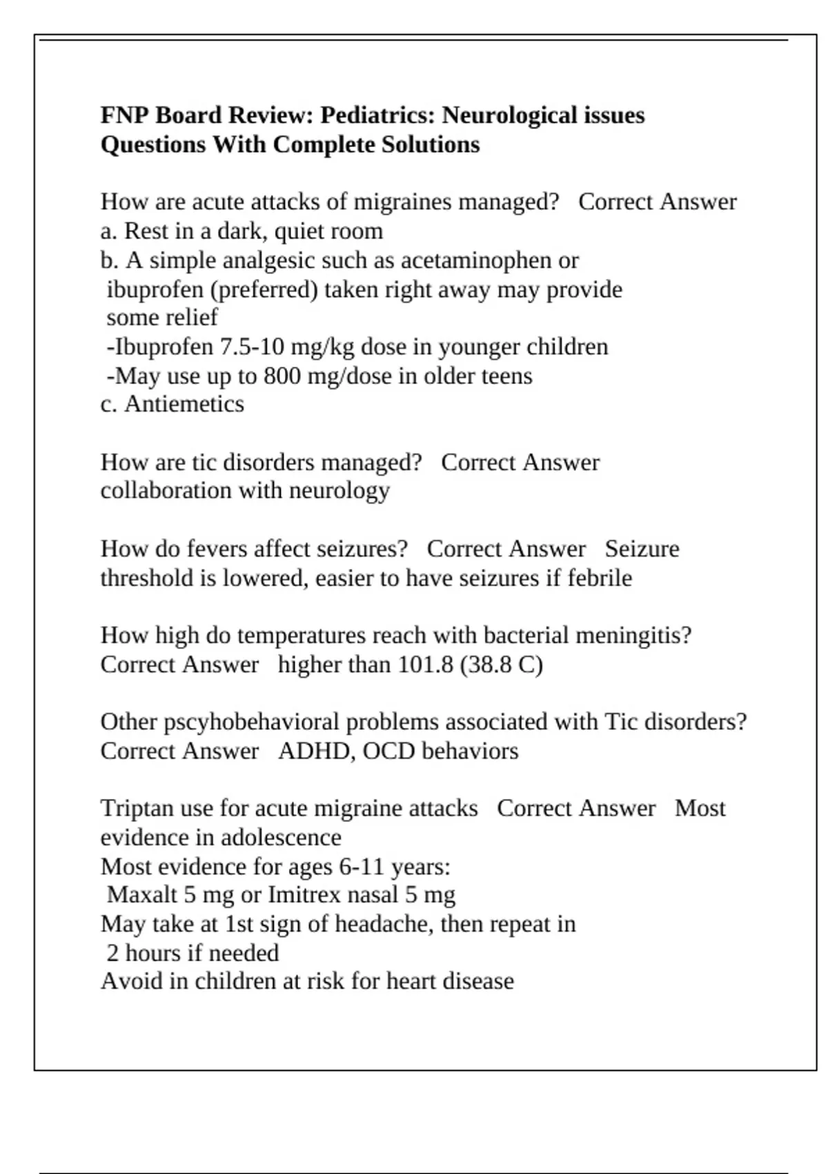 FNP Board Review: Pediatrics: Neurological issues Questions With ...