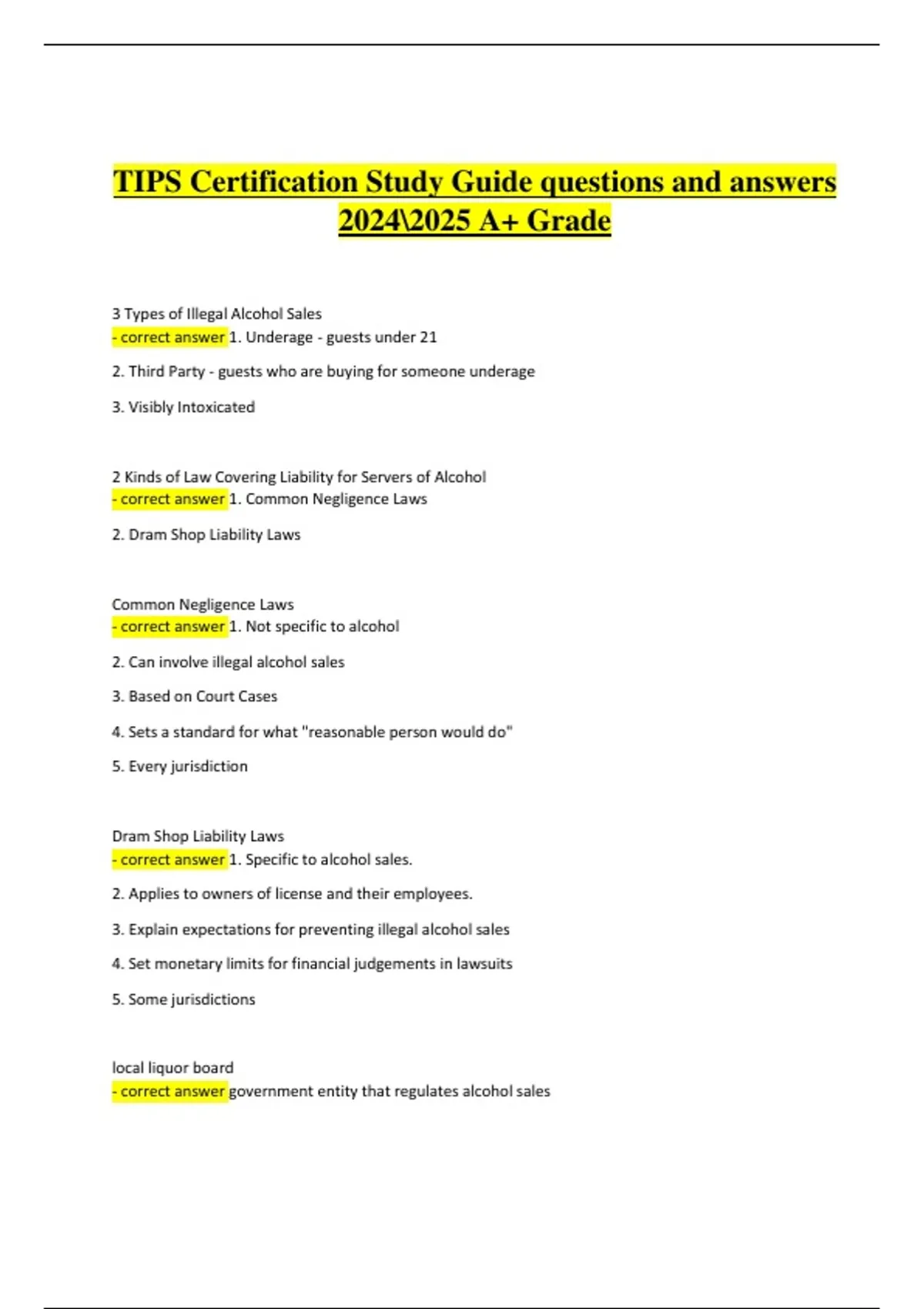 TIPS Certification Study Guide 2024/2025 – Complete Questions with 100% ...