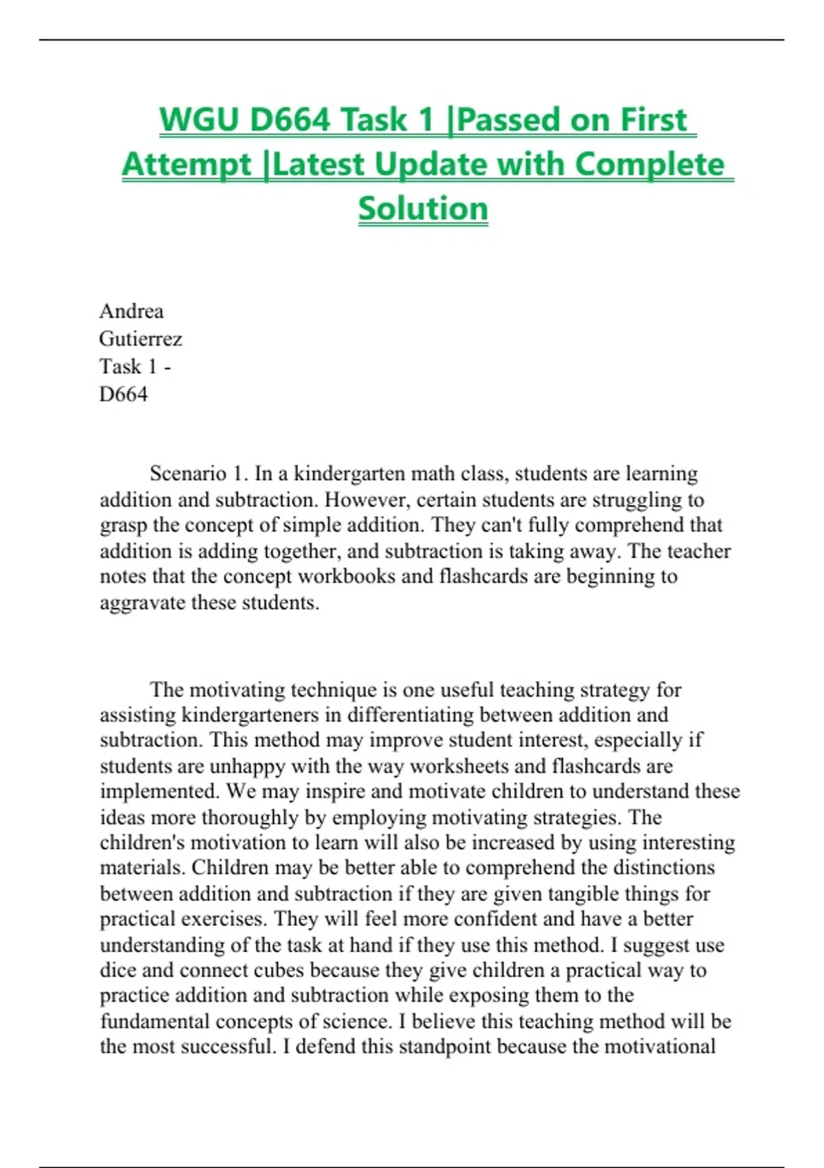 WGU D664 Task 1 |Passed on First Attempt |Latest Update with Complete ...