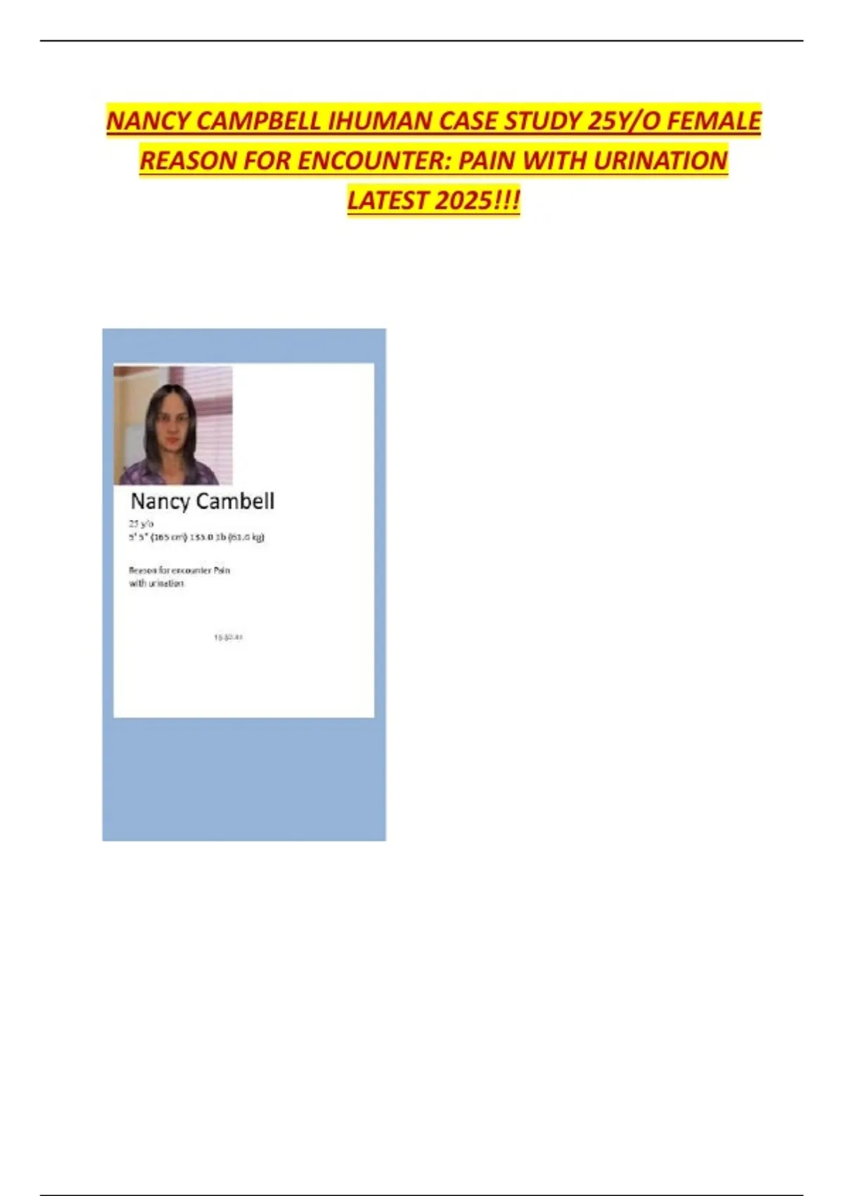 NANCY CAMPBELL IHUMAN CASE STUDY 25Y/O FEMALE REASON FOR ENCOUNTER ...