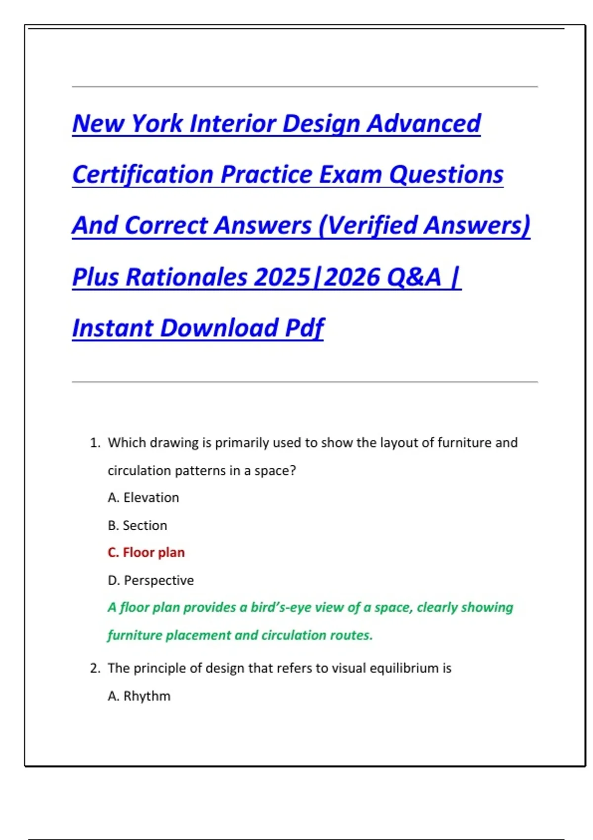 New York Interior Design Advanced Certification Practice Exam Questions ...
