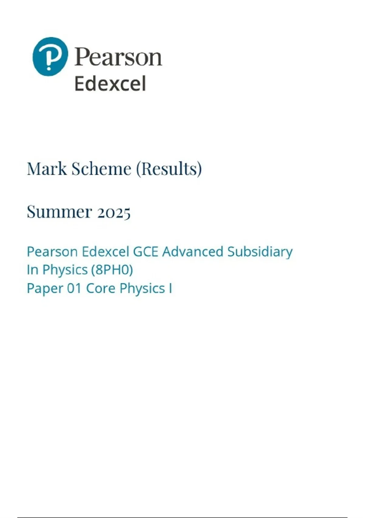 Pearson Edexcel Level 3 GCE JUNE 2025 Physics Advanced Subsidiary PAPER ...