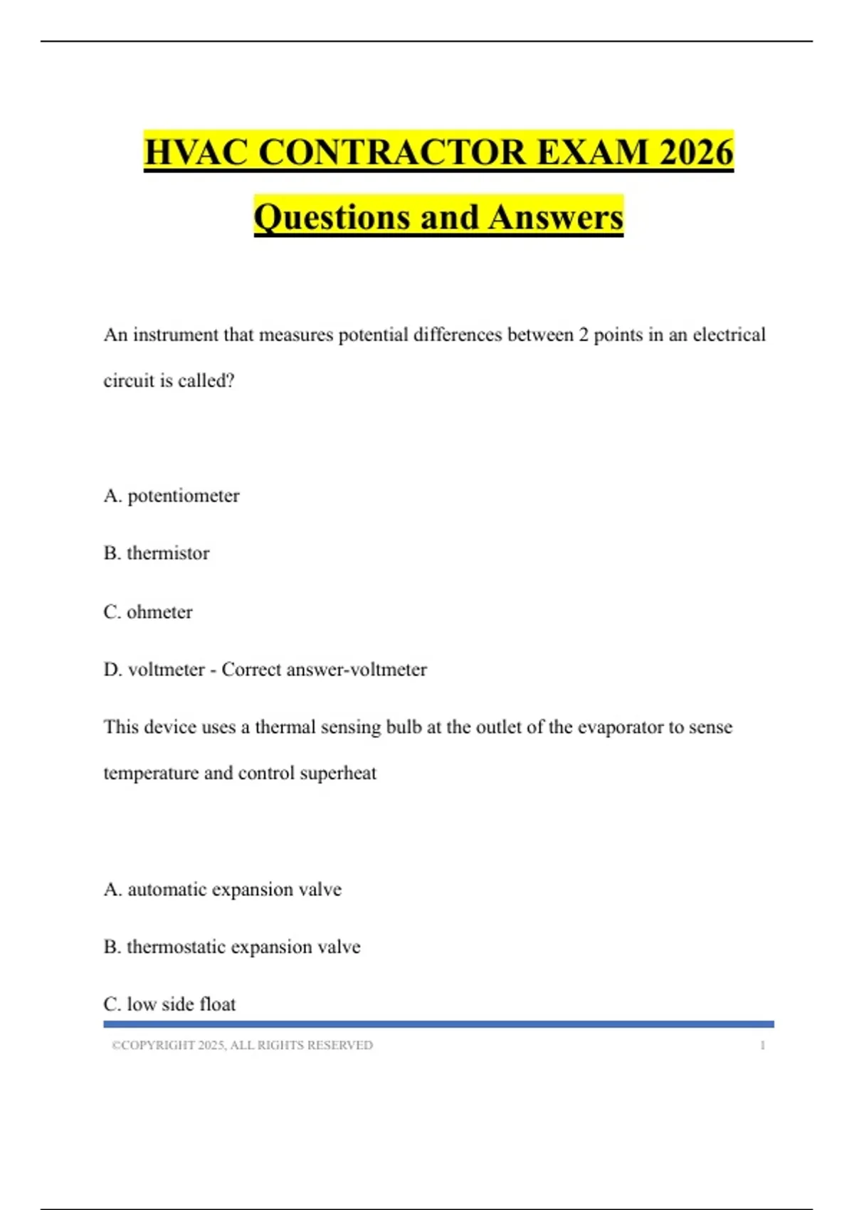 HVAC CONTRACTOR EXAM 2026 Questions and Answers - HVAC Certification ...