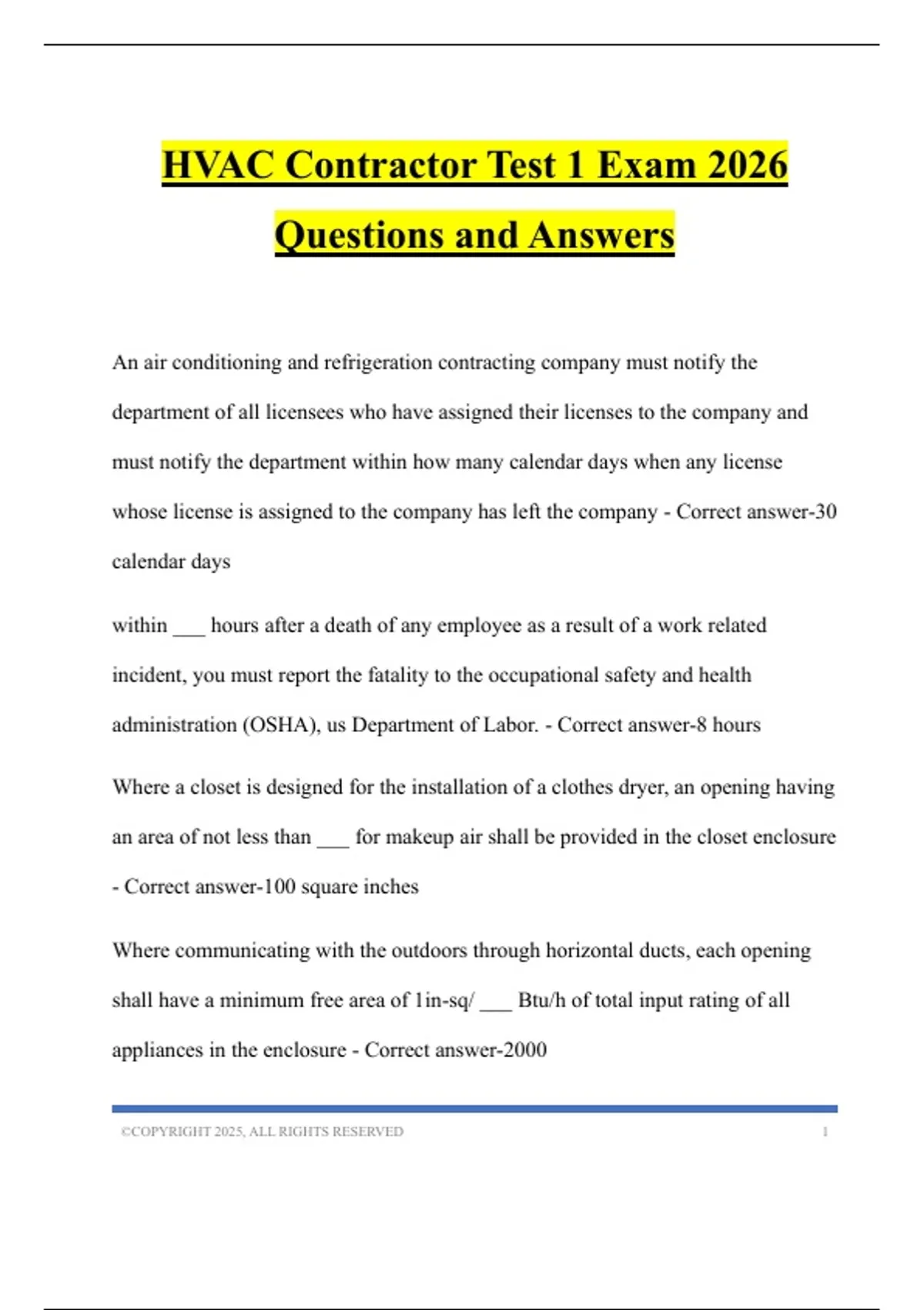 HVAC Contractor Test 1 Exam 2026 Questions and Answers - HVAC ...