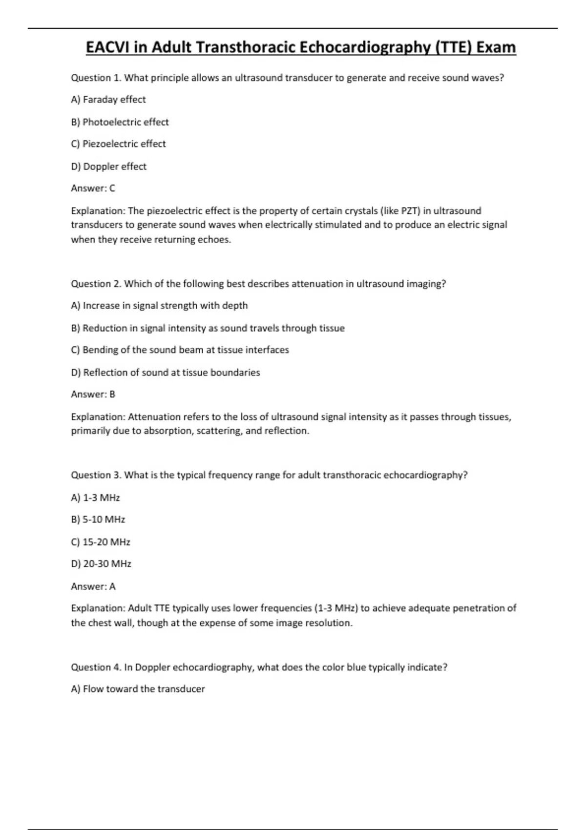 EACVI in Adult Transthoracic Echocardiography (TTE) Exam - Computer ...