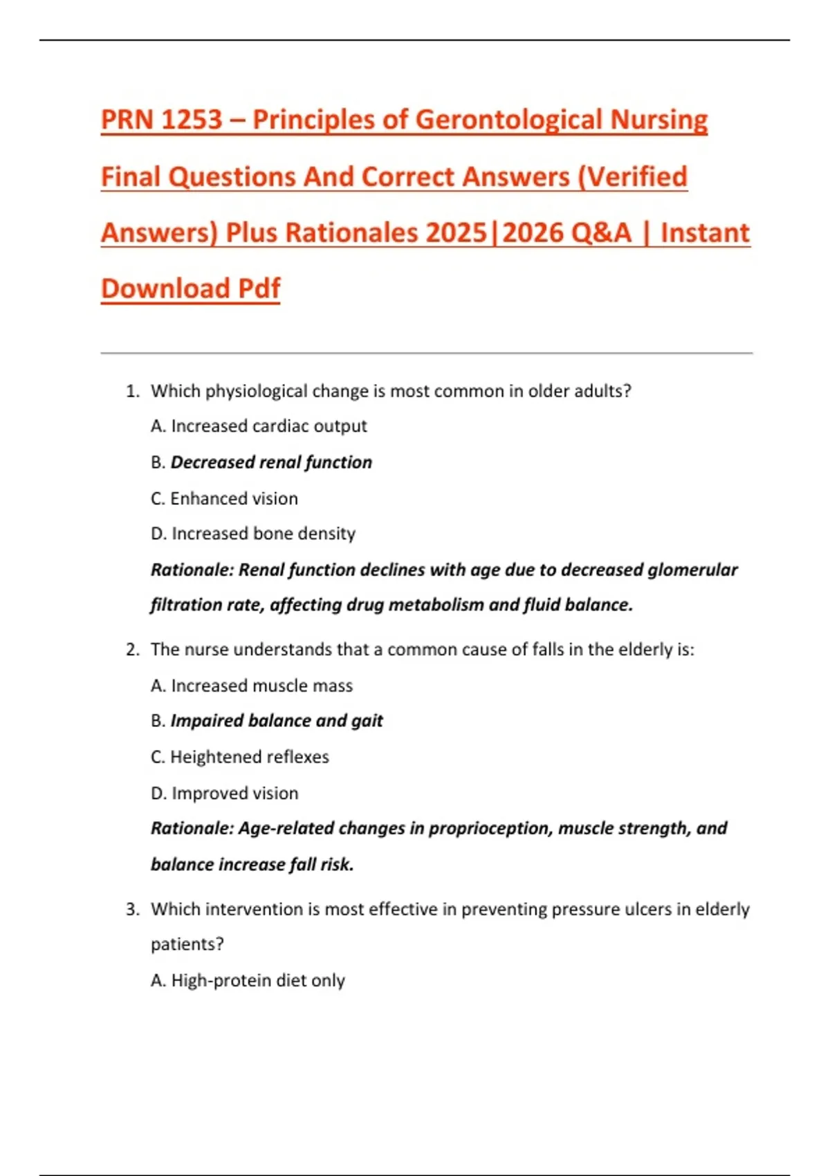 PRN 1253 – Principles of Gerontological Nursing Final Questions And ...