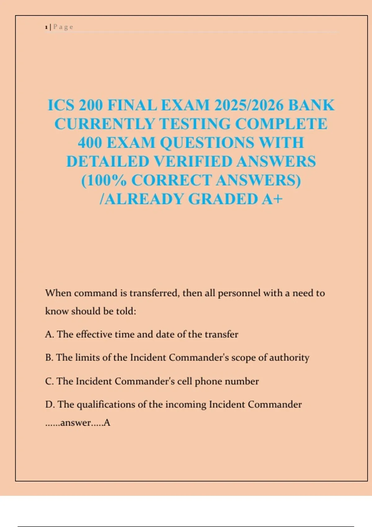 ICS 200 FINAL EXAM 2025/2026 BANK CURRENTLY TESTING COMPLETE 400 EXAM ...