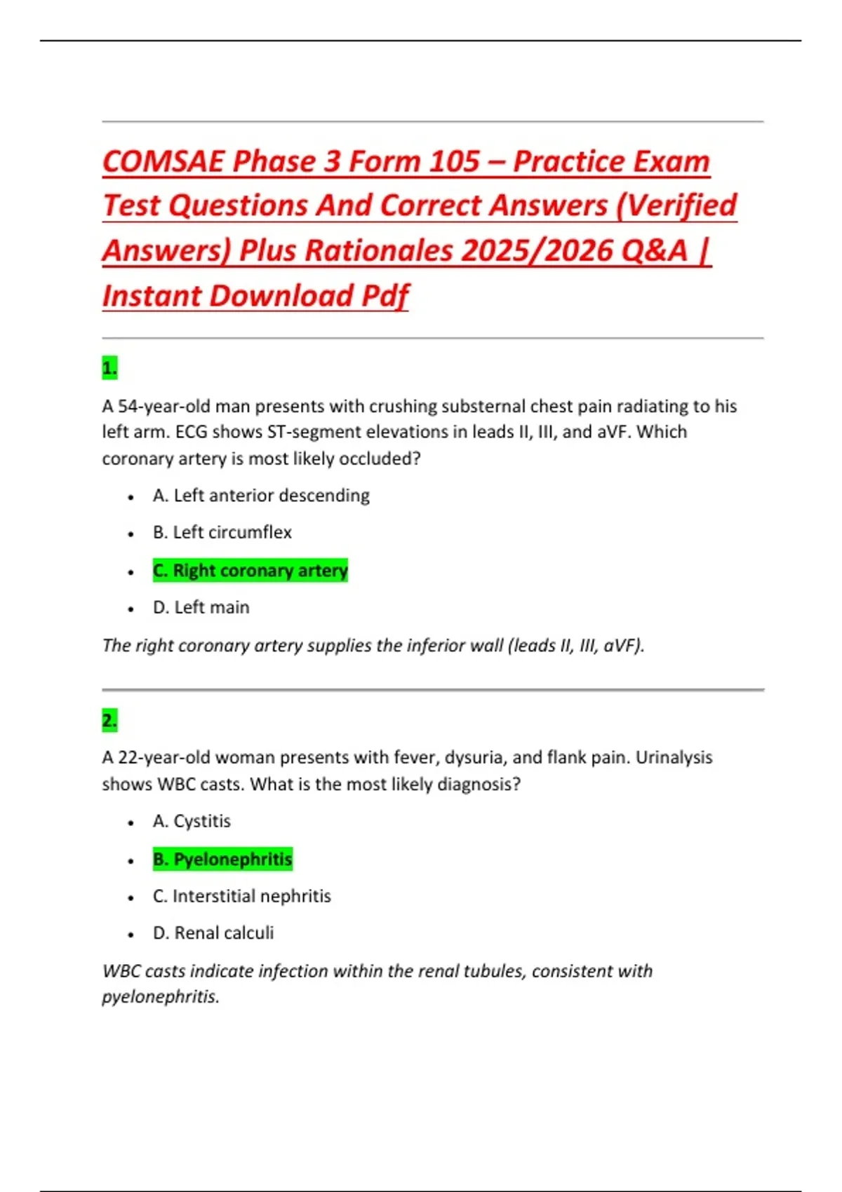 COMSAE Phase 3 Form 105 – Practice Exam Test Questions And Correct ...