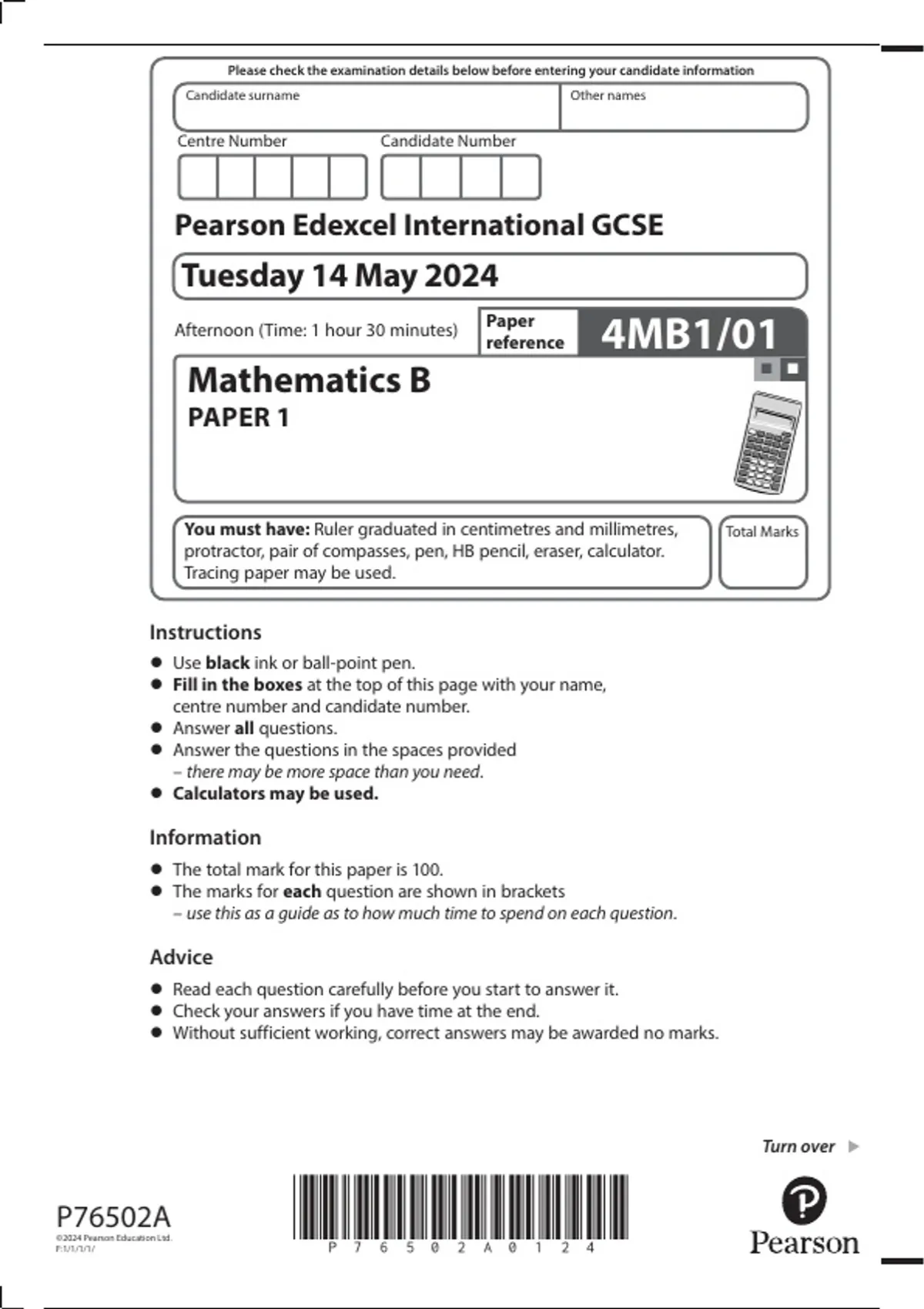 Pearson Edexcel IGCSE Mathematics B Paper 1 | Practice Exam Paper ...