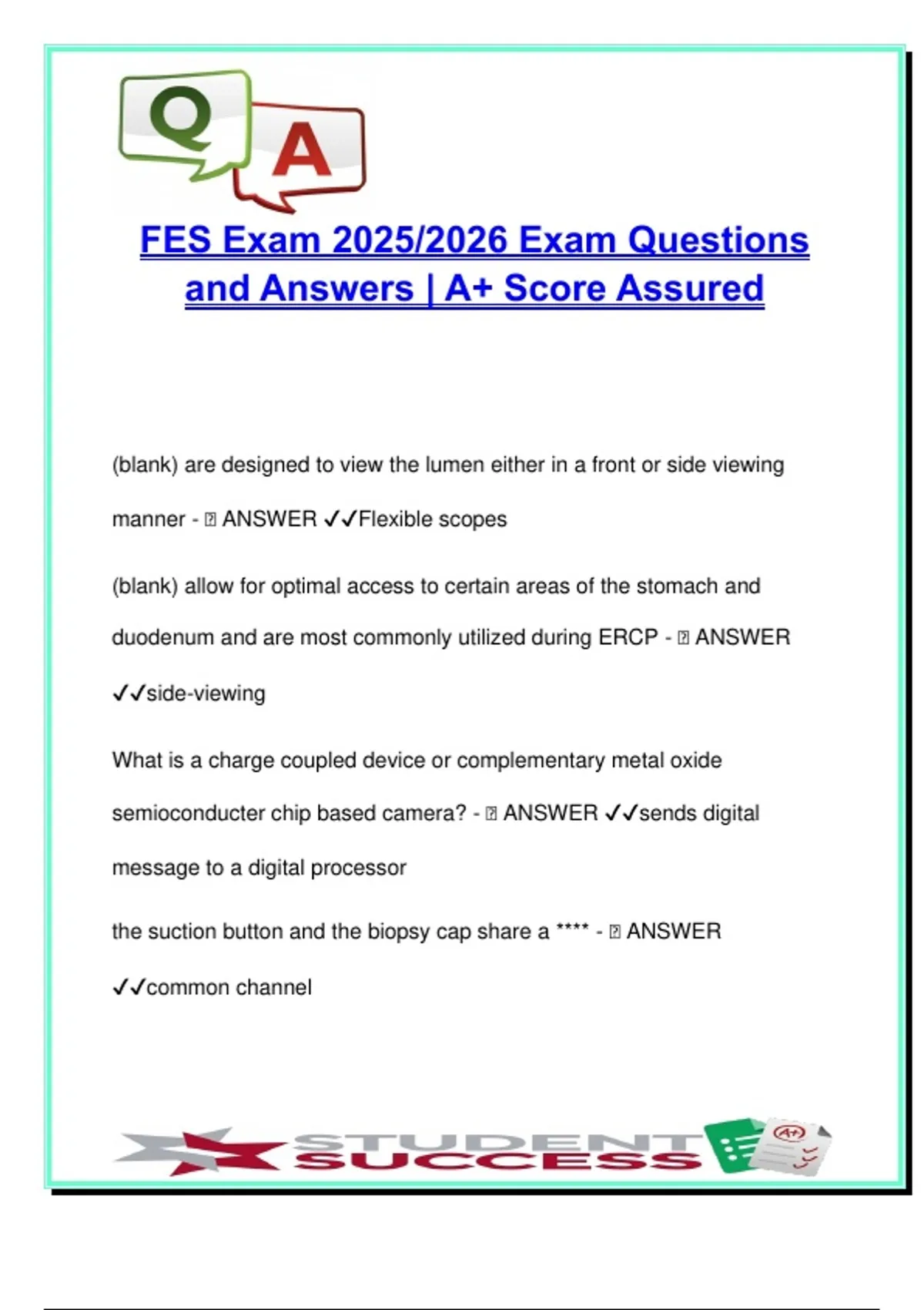 FES Exam 2025/2026 | 300+ Expert-Verified Q&A | GI Endoscopy, ERCP ...
