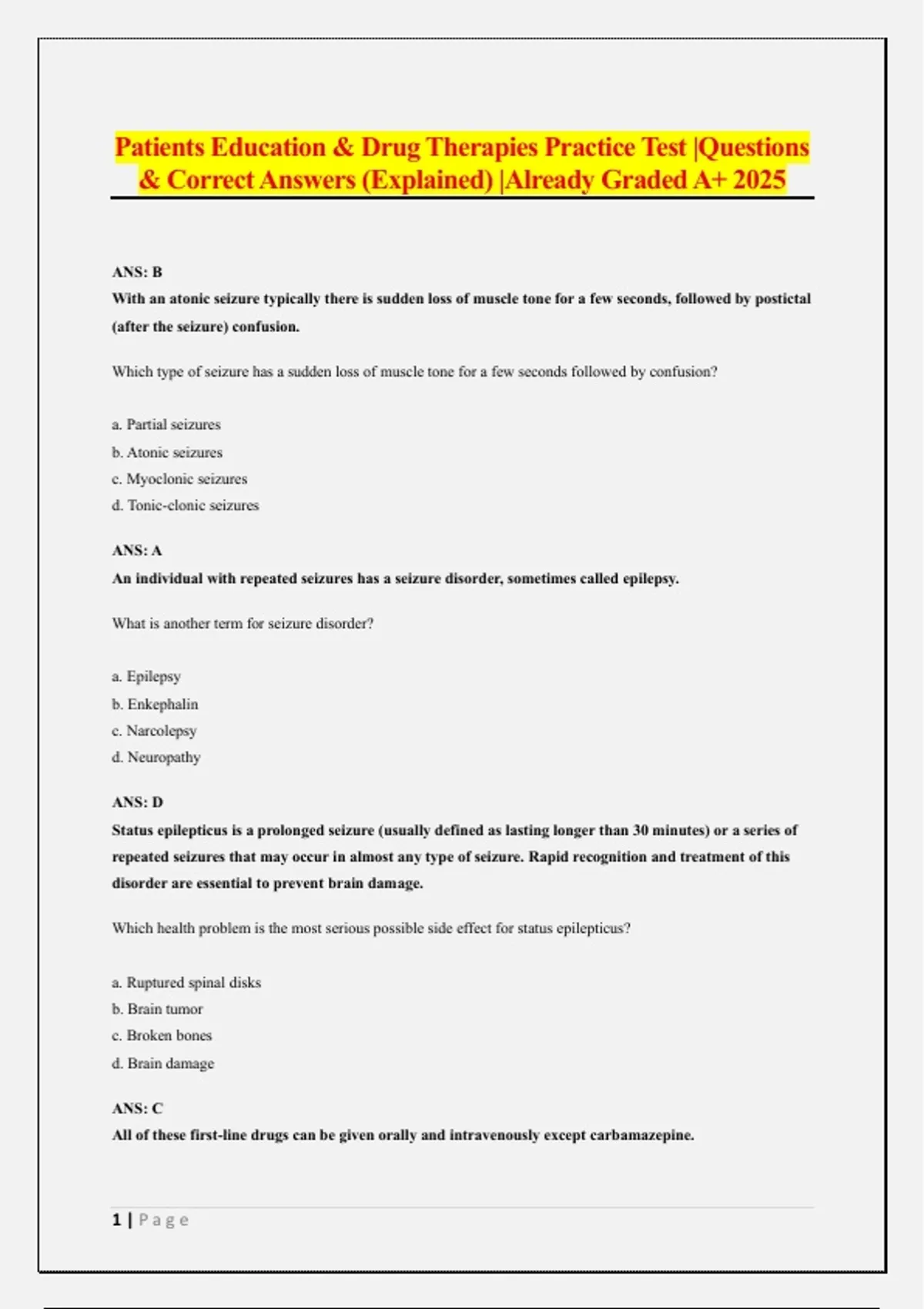 Patients Education & Drug Therapies Practice Test |Questions & Correct ...