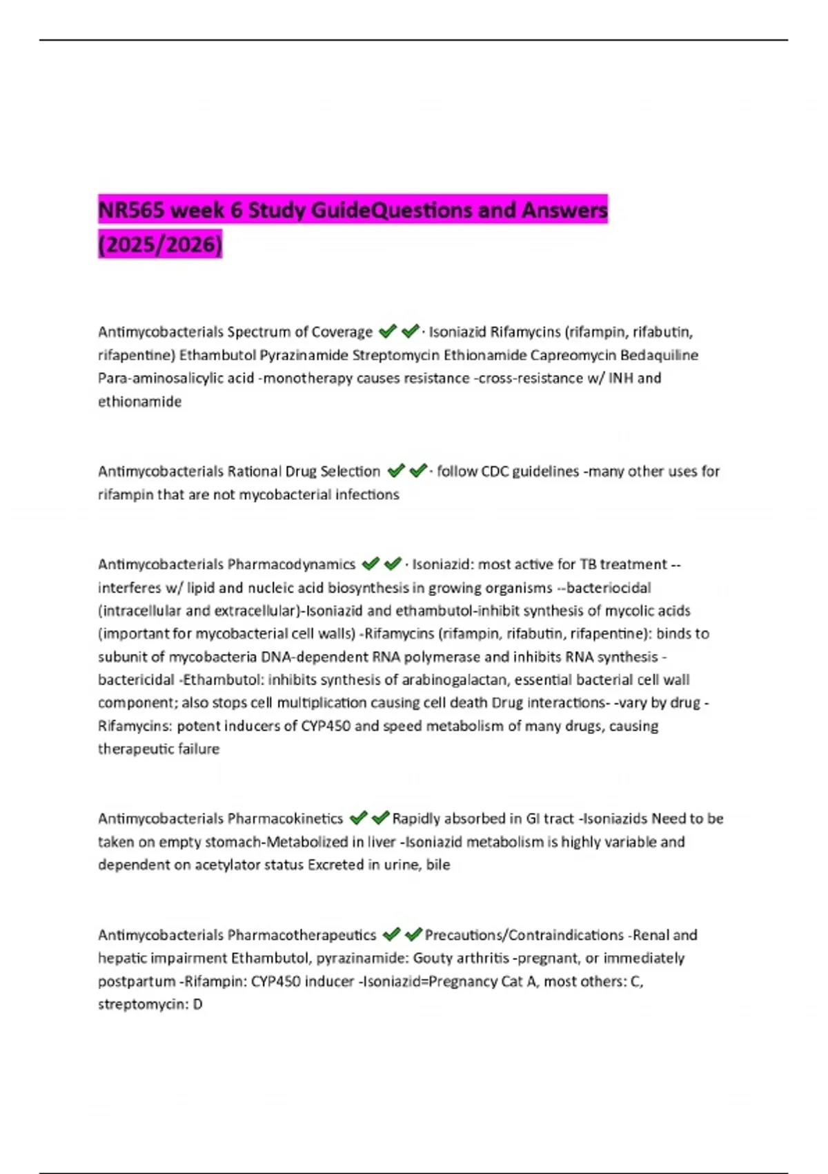 NR565 week 6 Study GuideQuestions and Answers (2025/2026) - NRR565 ...