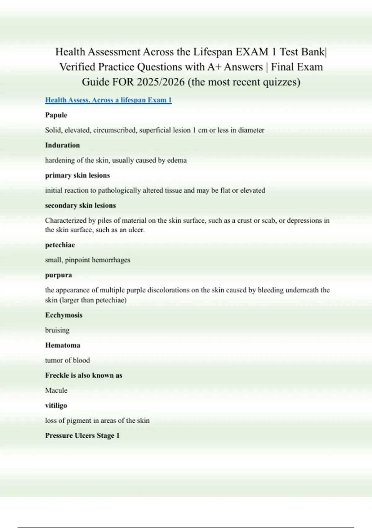 Health Assessment Across the Lifespan EXAM 1 Test Bank| Verified ...