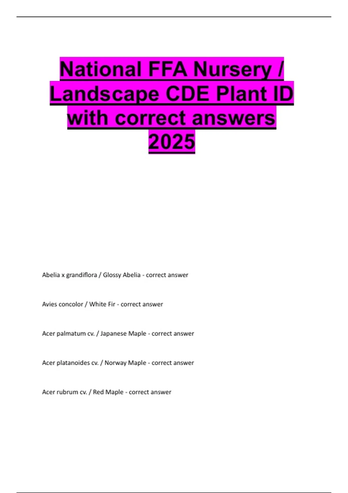 National FFA Nursery / Landscape CDE Plant ID with correct answers 2025 ...