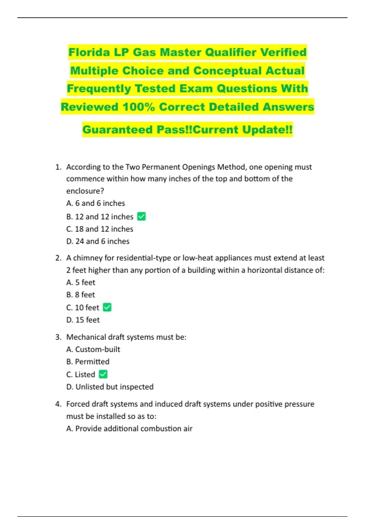 Florida LP Gas Master Qualifier Verified Multiple Choice and Conceptual ...