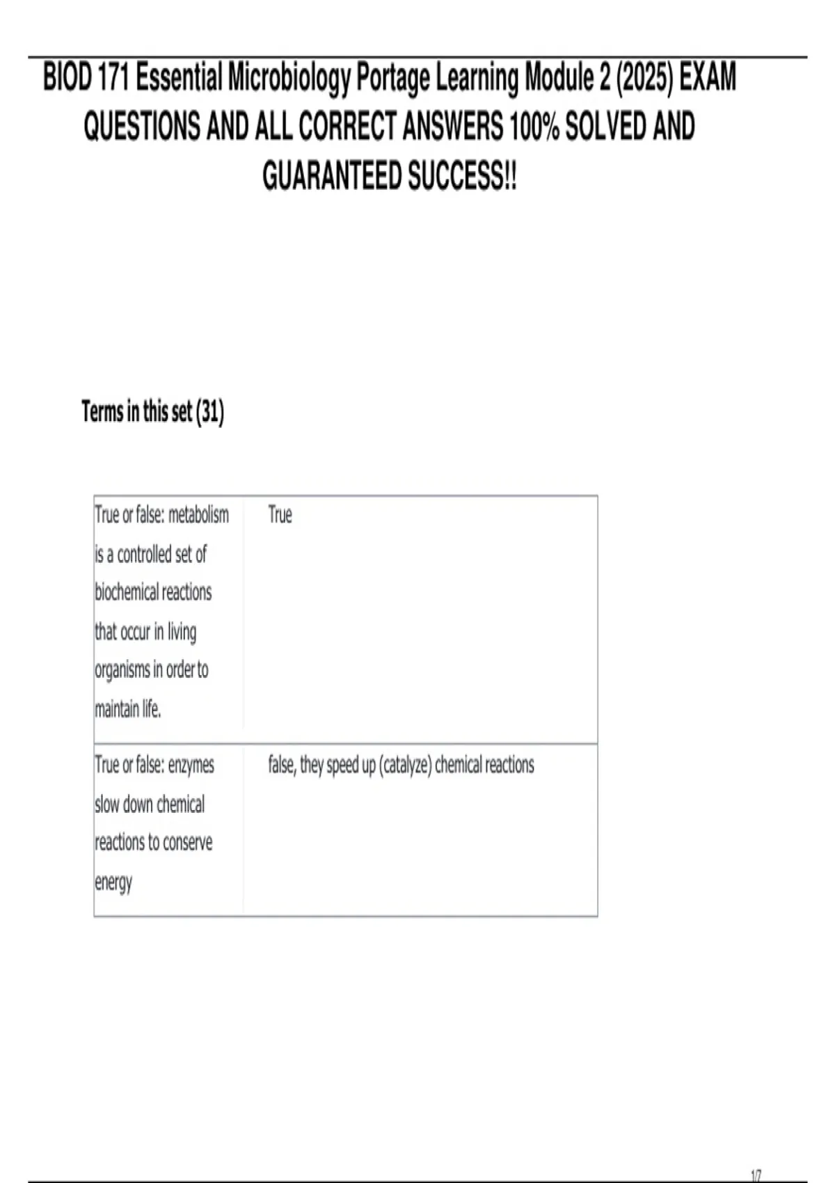 BIOD 171 Essential Portage Learning Module 2 (2025) EXAM QUESTIONS AND ALL CORRECT ANSWERS AND ...