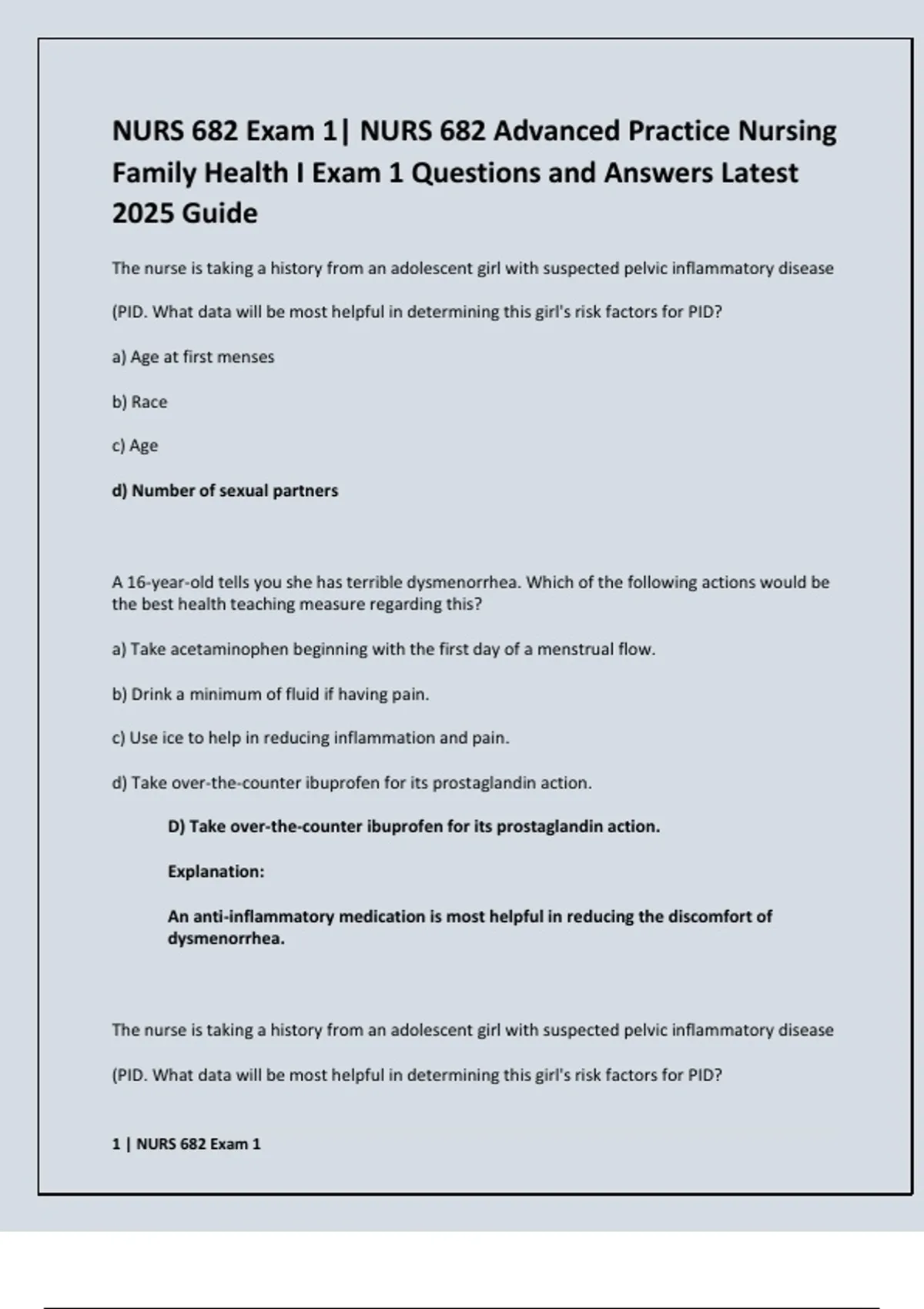 NURS 682 Exam 1| NURS 682 Advanced Practice Nursing Family Health I ...