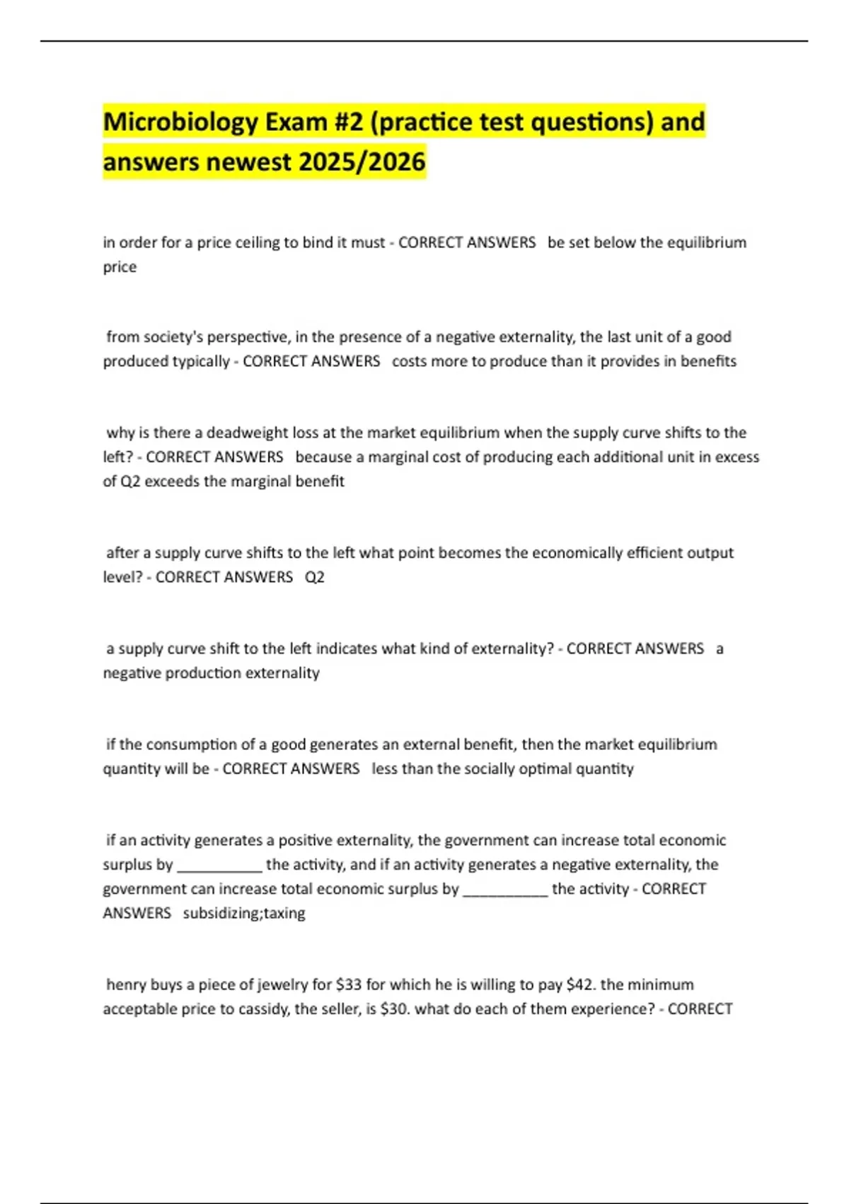 Microbiology Exam #2 (practice test questions) and answers newest 2025/ ...
