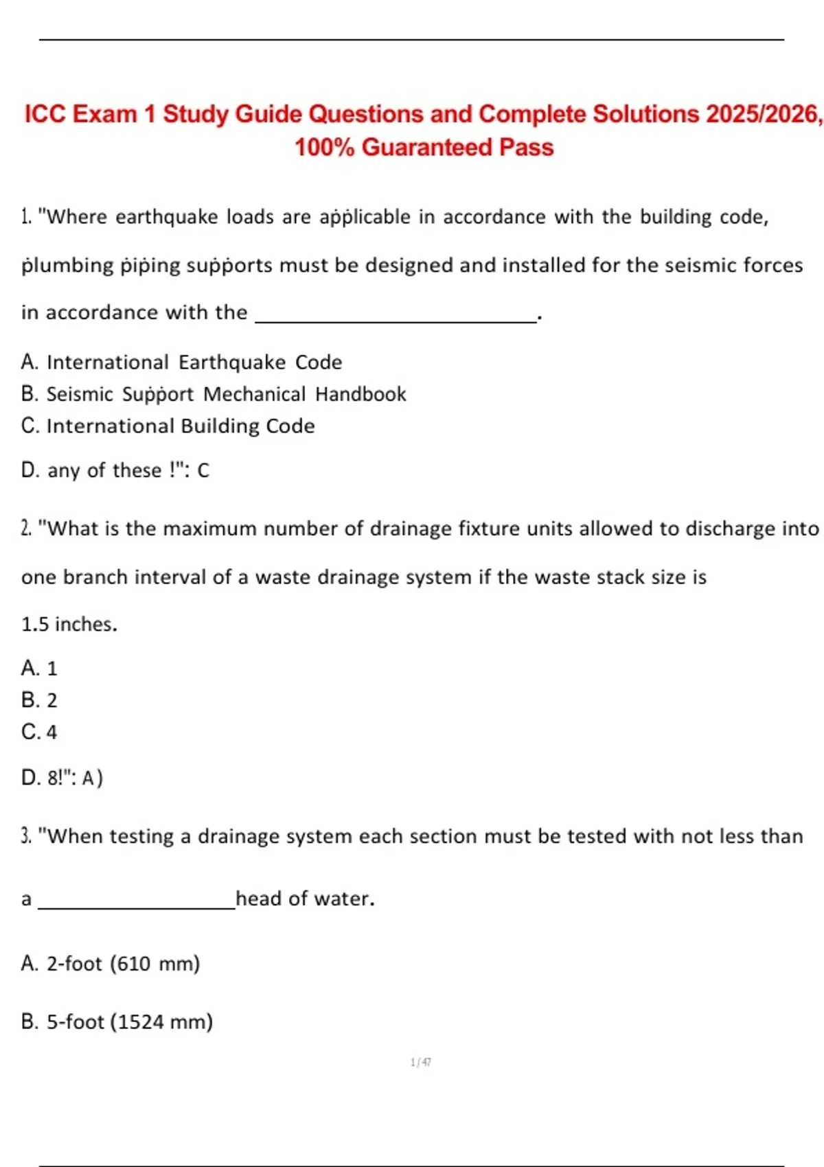 ICC Exam 1 Study Guide 2025/2026 – Questions and Complete Solutions ...