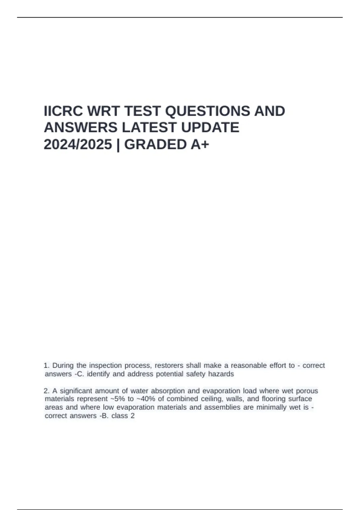 IICRC WRT 2025 NEW MOST TESTED EXAM QUESTIONS WITH VERIFIED ANSWERS ...