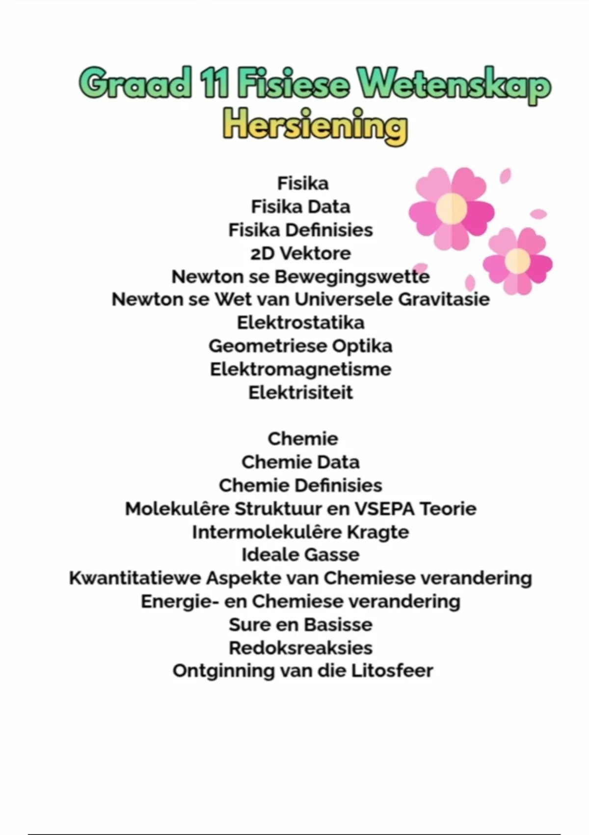 Graad 11 Fisiese Wetenskap Hersiening (Fisika en Chemie) - Physical ...