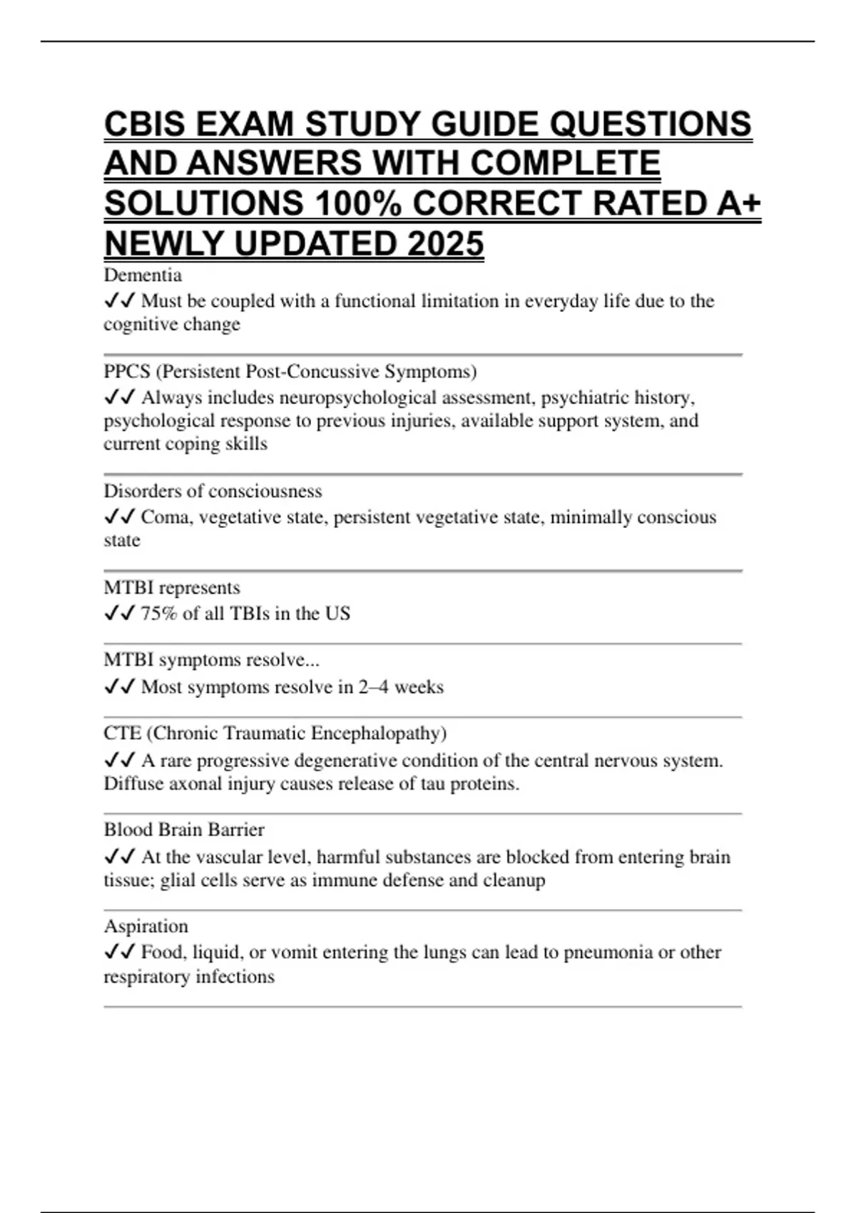 CBIS EXAM STUDY GUIDE QUESTIONS AND ANSWERS WITH COMPLETE SOLUTIONS 100 ...