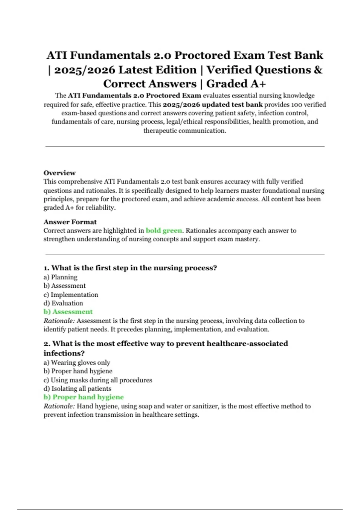 ATI Fundamentals 2.0 Proctored Exam Test Bank 2025/2026 | 100 Verified ...