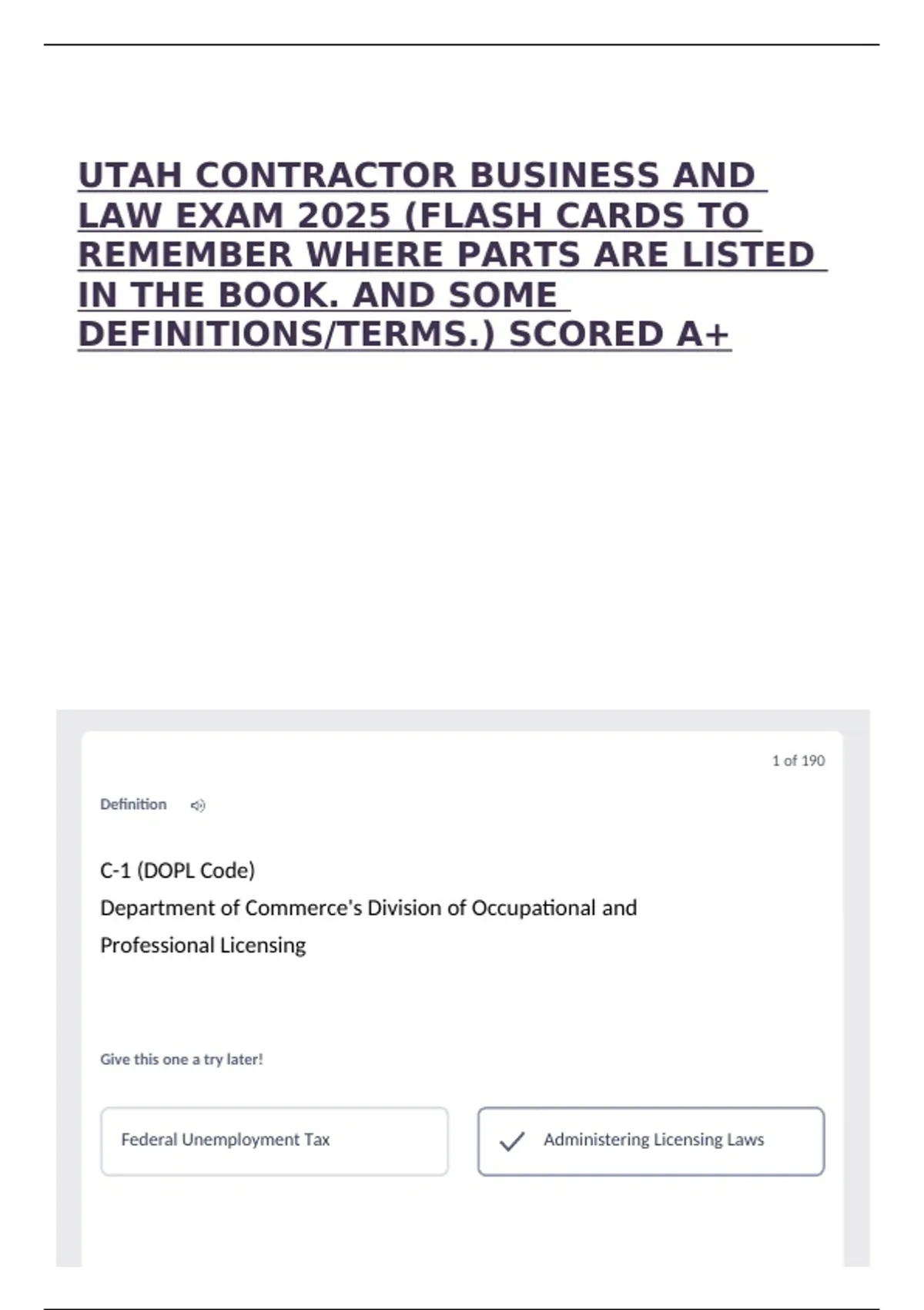 UTAH CONTRACTOR BUSINESS AND LAW EXAM 2025 (FLASH CARDS TO REMEMBER ...