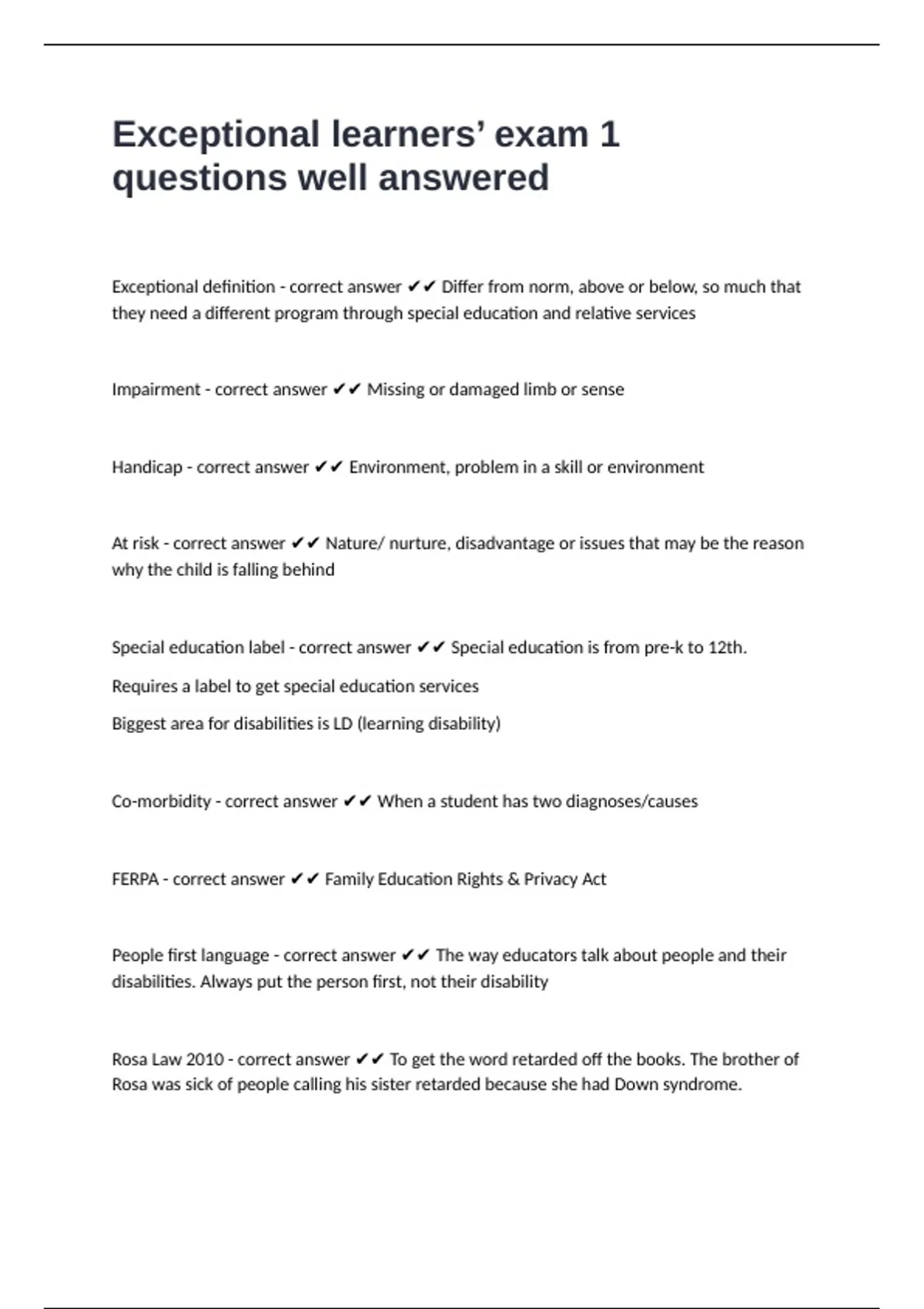 Exceptional learners’ exam 1 questions well answered - Exceptional ...