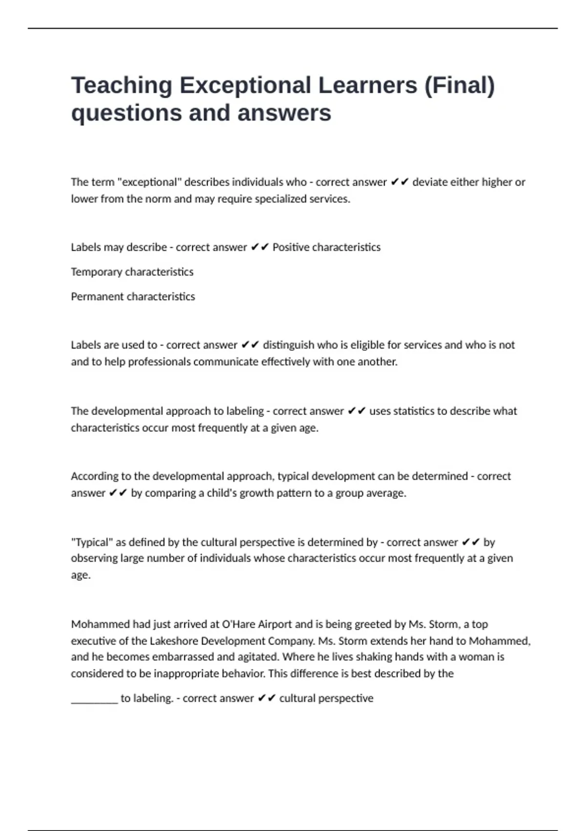 Teaching Exceptional Learners (Final) questions and answers ...