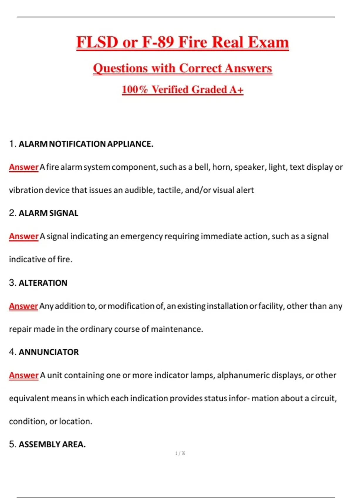 FLSD F-89 Fire Exam (Latest 2026/2027 Update) Complete Questions and ...
